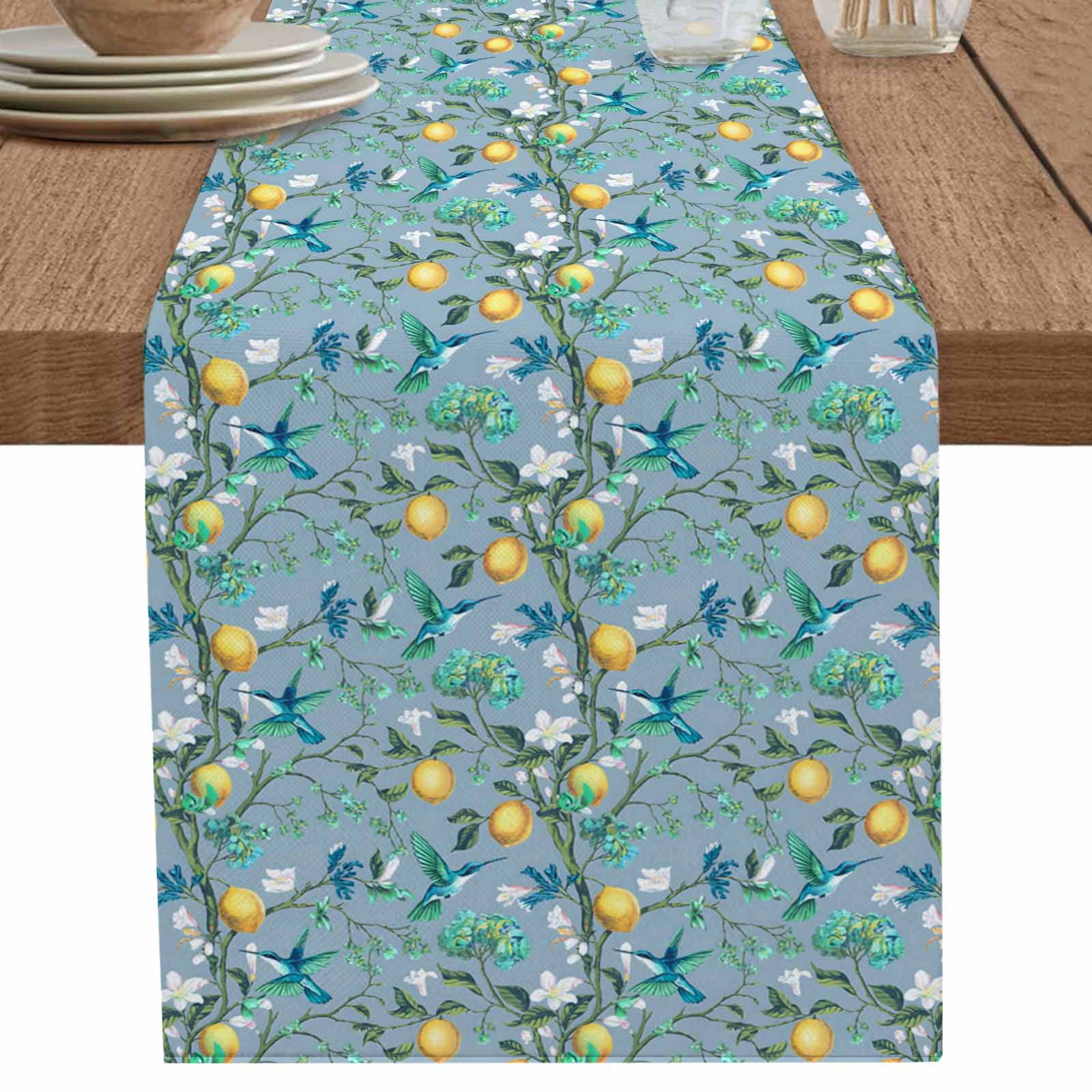 nqOlkjepod Lemon Tree Birds Table Runner 108 Inches Long Farmhouse ...