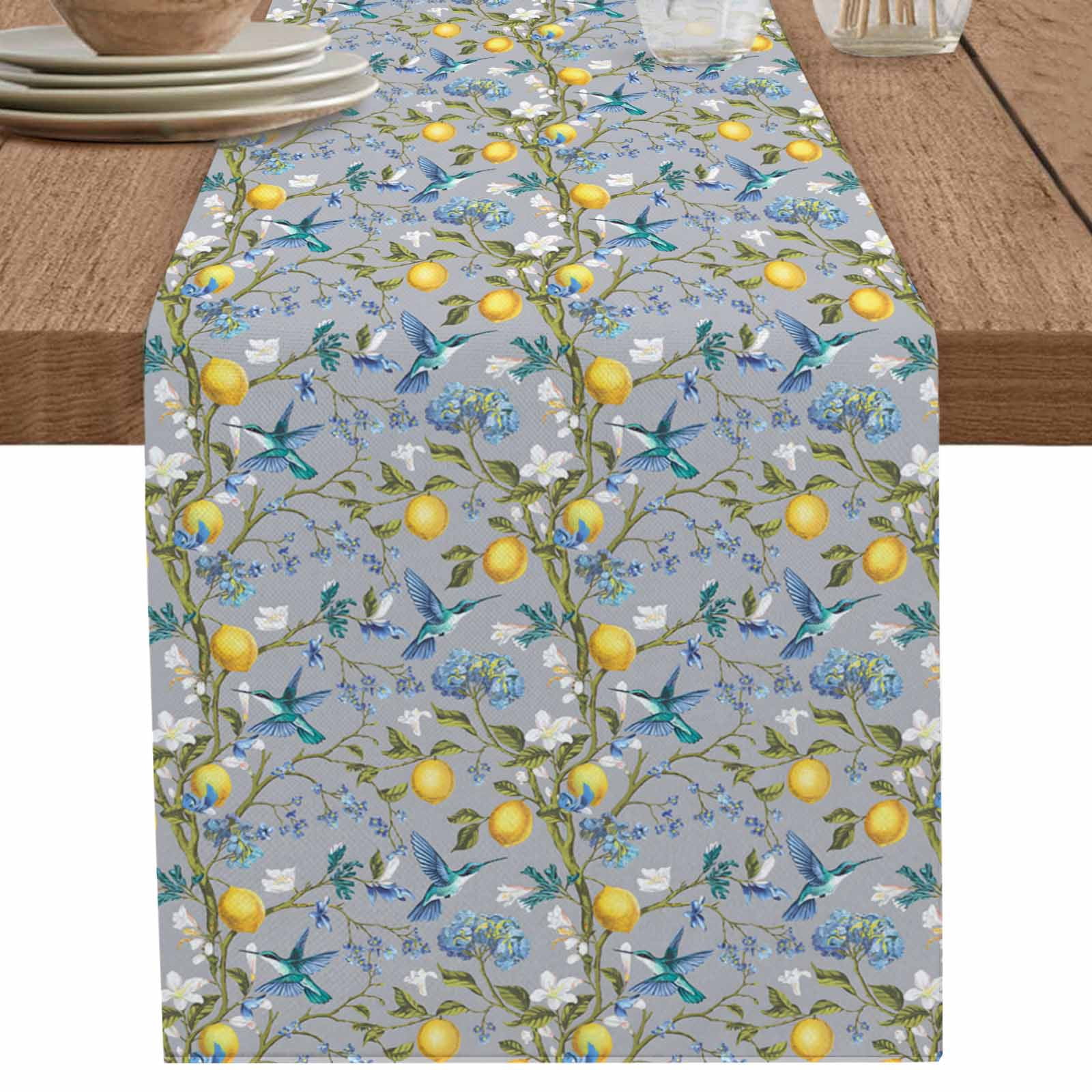 nqOlkjepod Lemon Tree Birds Table Runner 120 Inches Long Farmhouse ...