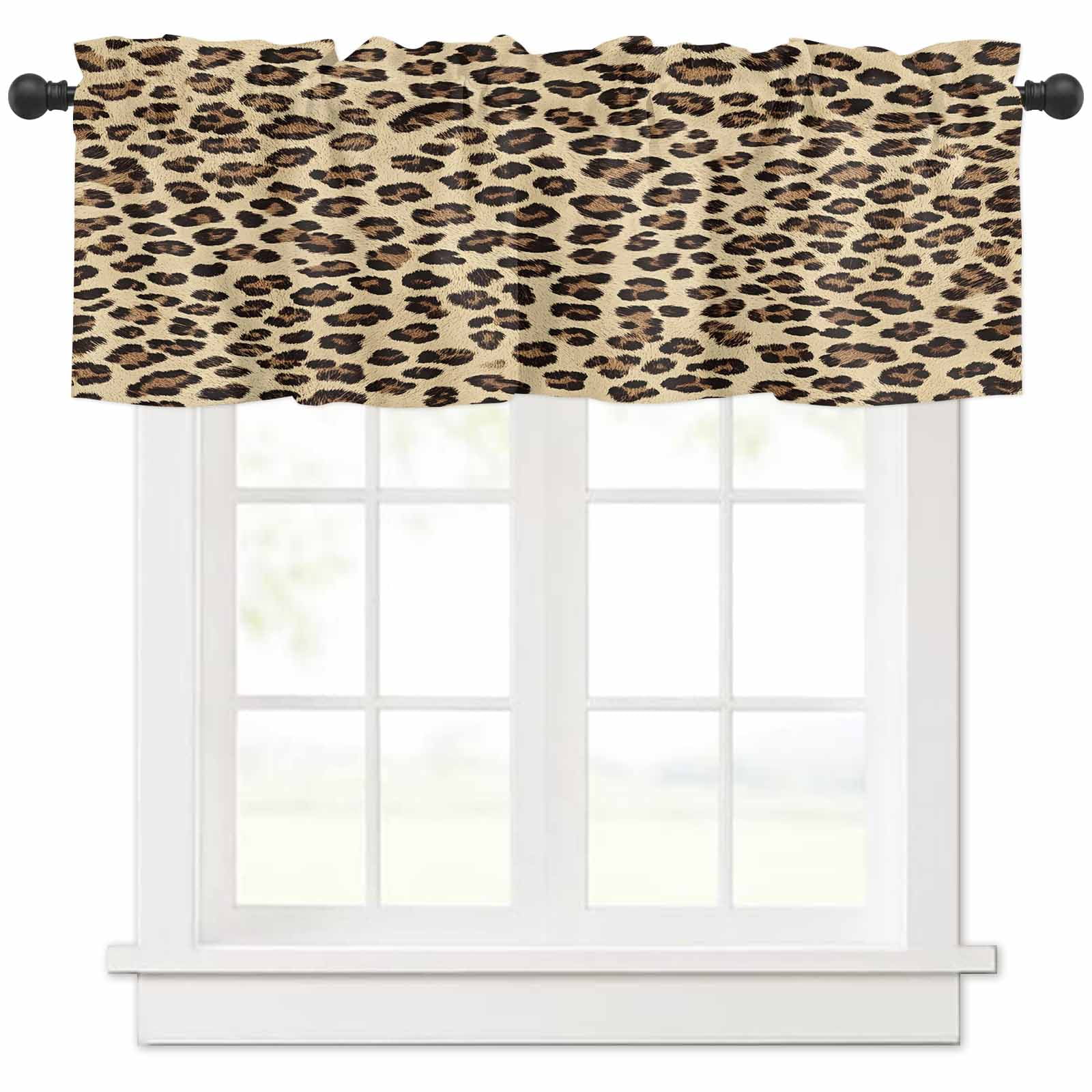 nqOlkjepod Leopard Farmhouse Short Window Curtain Valances, Brown Black ...