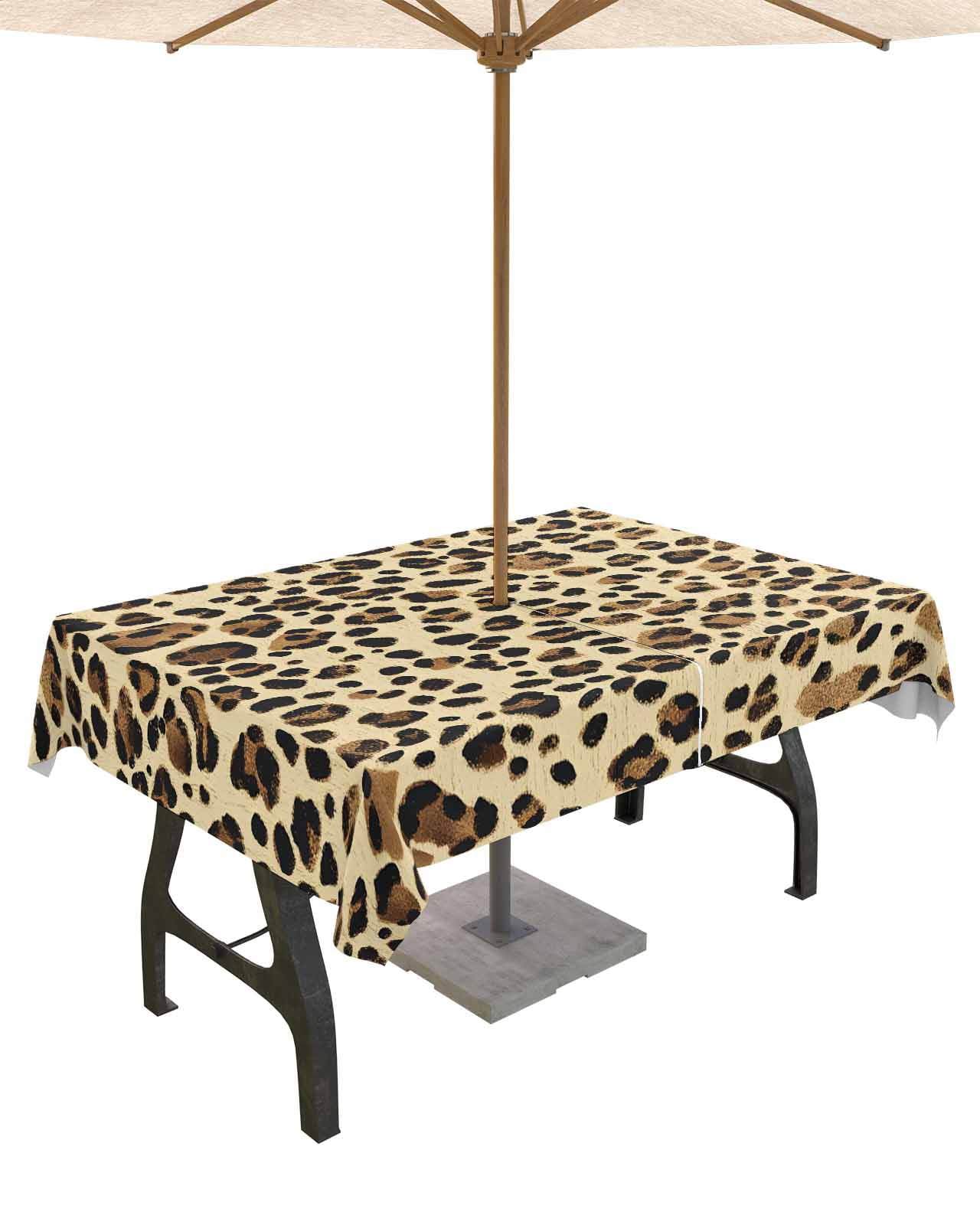 nqOlkjepod Leopard Outdoor Tablecloth with Umbrella Hole & Zipper ...