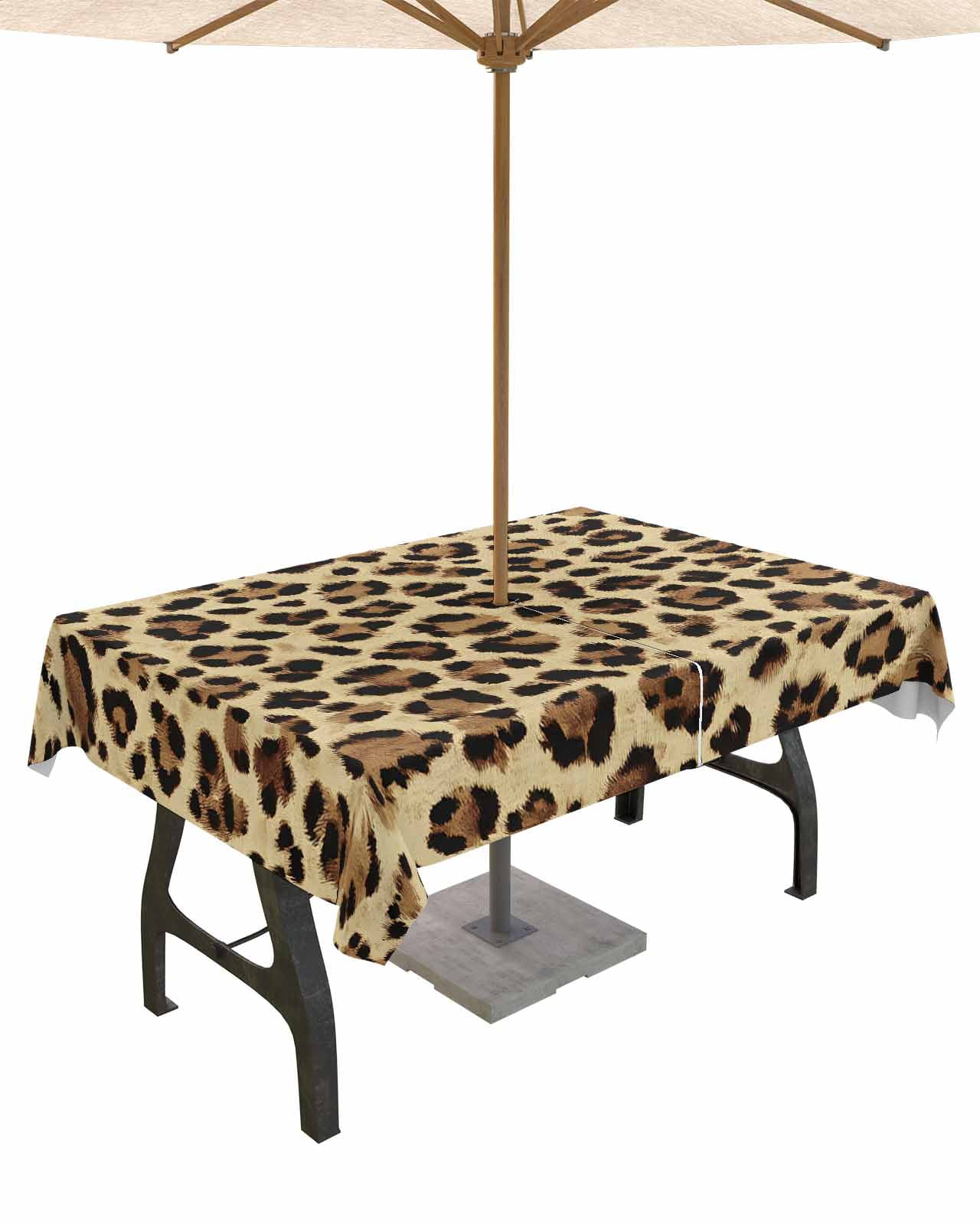 nqOlkjepod Leopard Outdoor Tablecloth with Umbrella Hole & Zipper ...