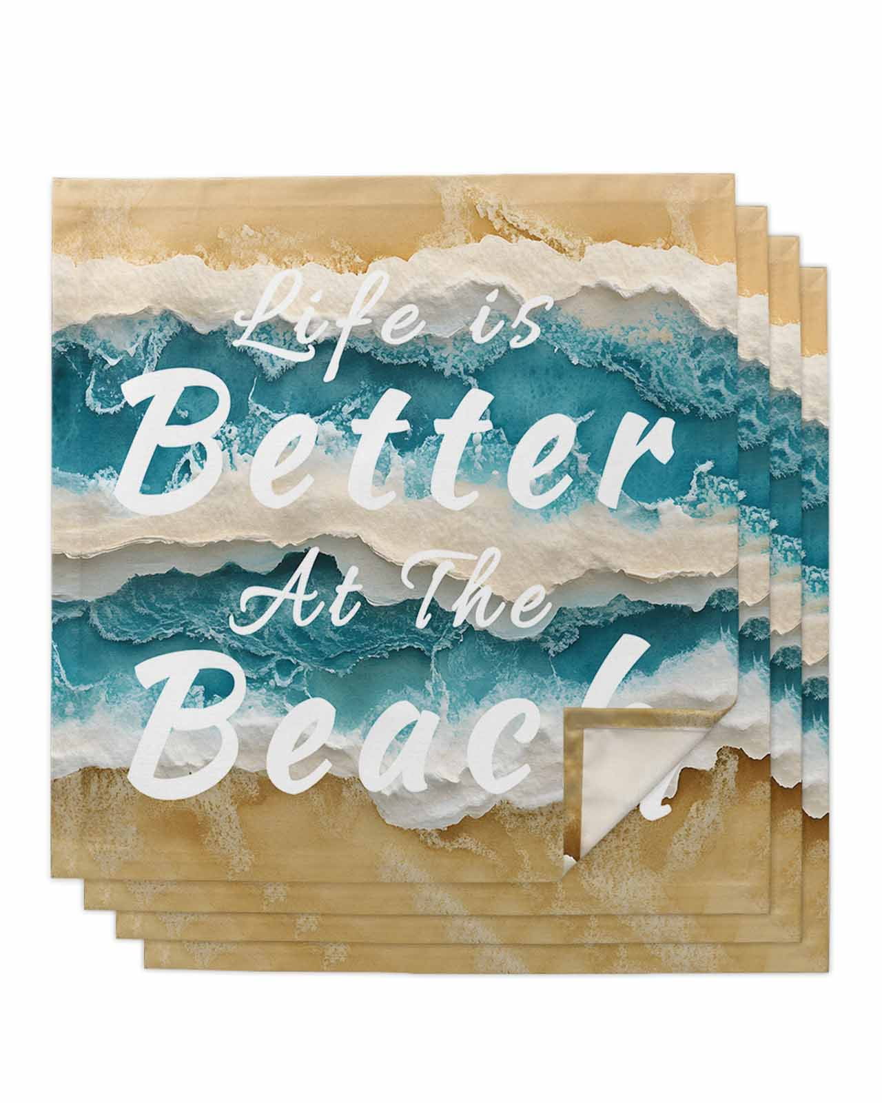 nqOlkjepod Life Is Better at The Beach Cloth Napkins Set of 4 Reusable ...