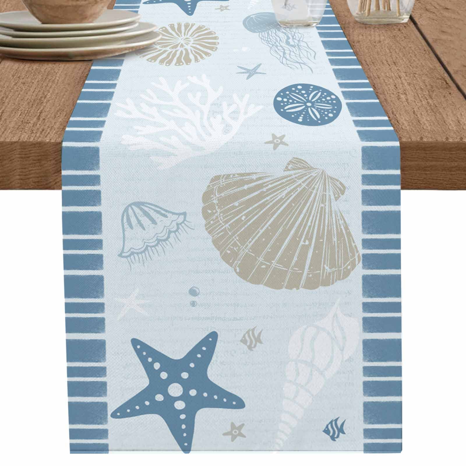 nqOlkjepod Light Blue Coastal Table Runner 60 Inches Long Farmhouse ...