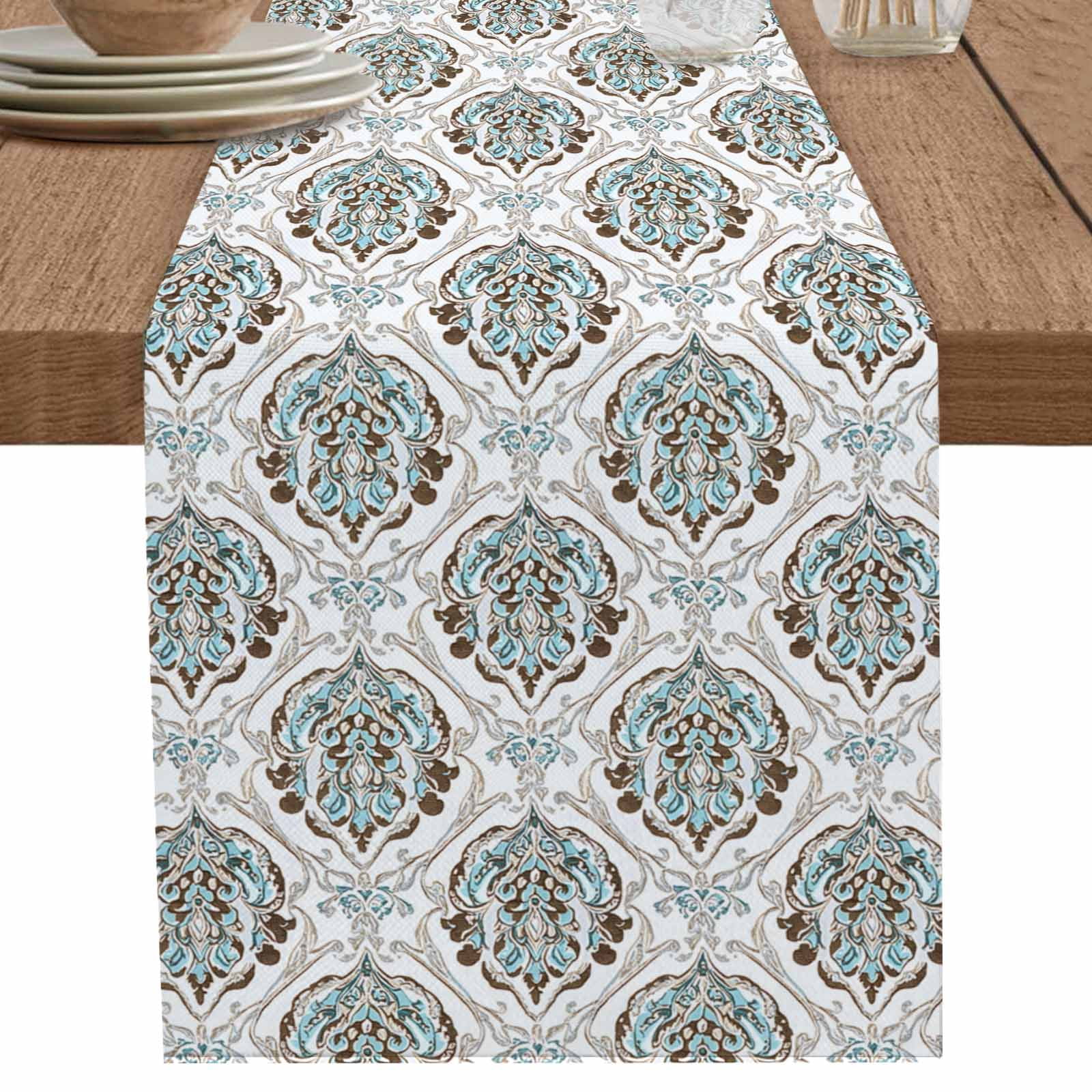nqOlkjepod Light Blue Floral Table Runner 72 Inches Long Farmhouse ...