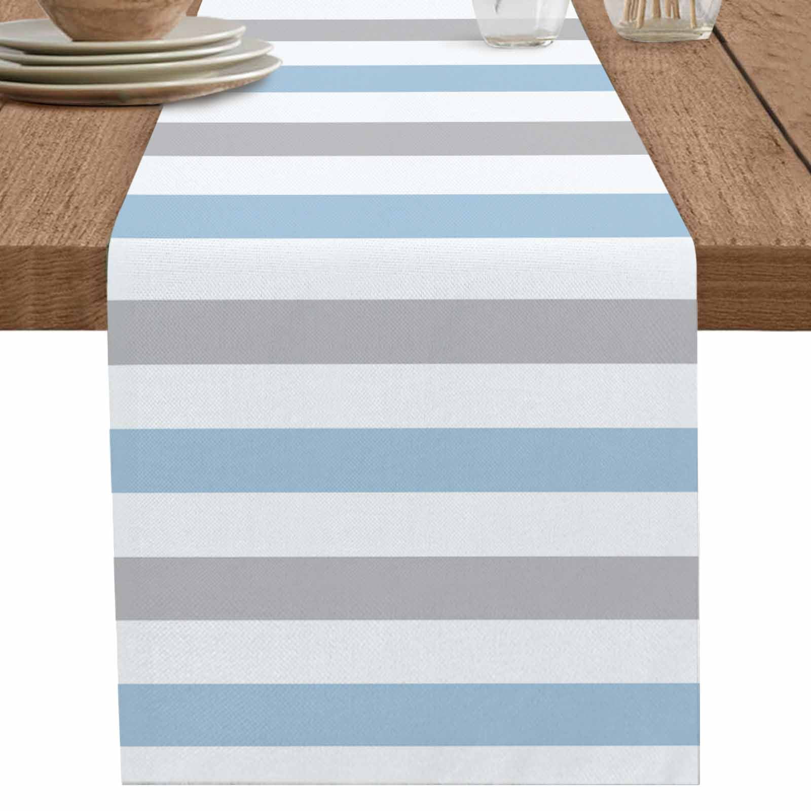nqOlkjepod Light Blue Grey Stripe Table Runner 72 Inches Long Farmhouse ...
