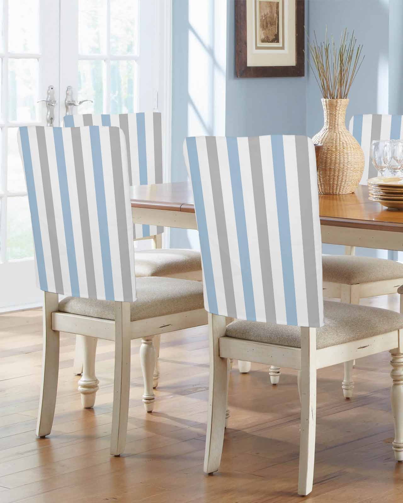 nqOlkjepod Light Blue Grey Striped Chair Covers Set of 6, Decorative ...