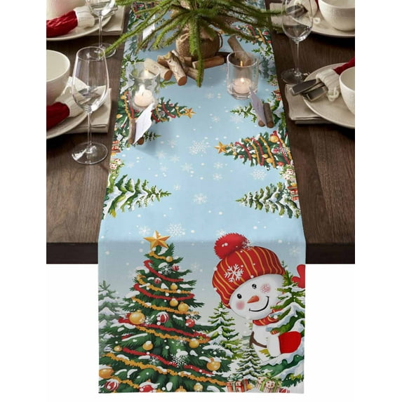 nqOlkjepod Light Blue Snowman Christmas Table Runner 120 Inches Long ...