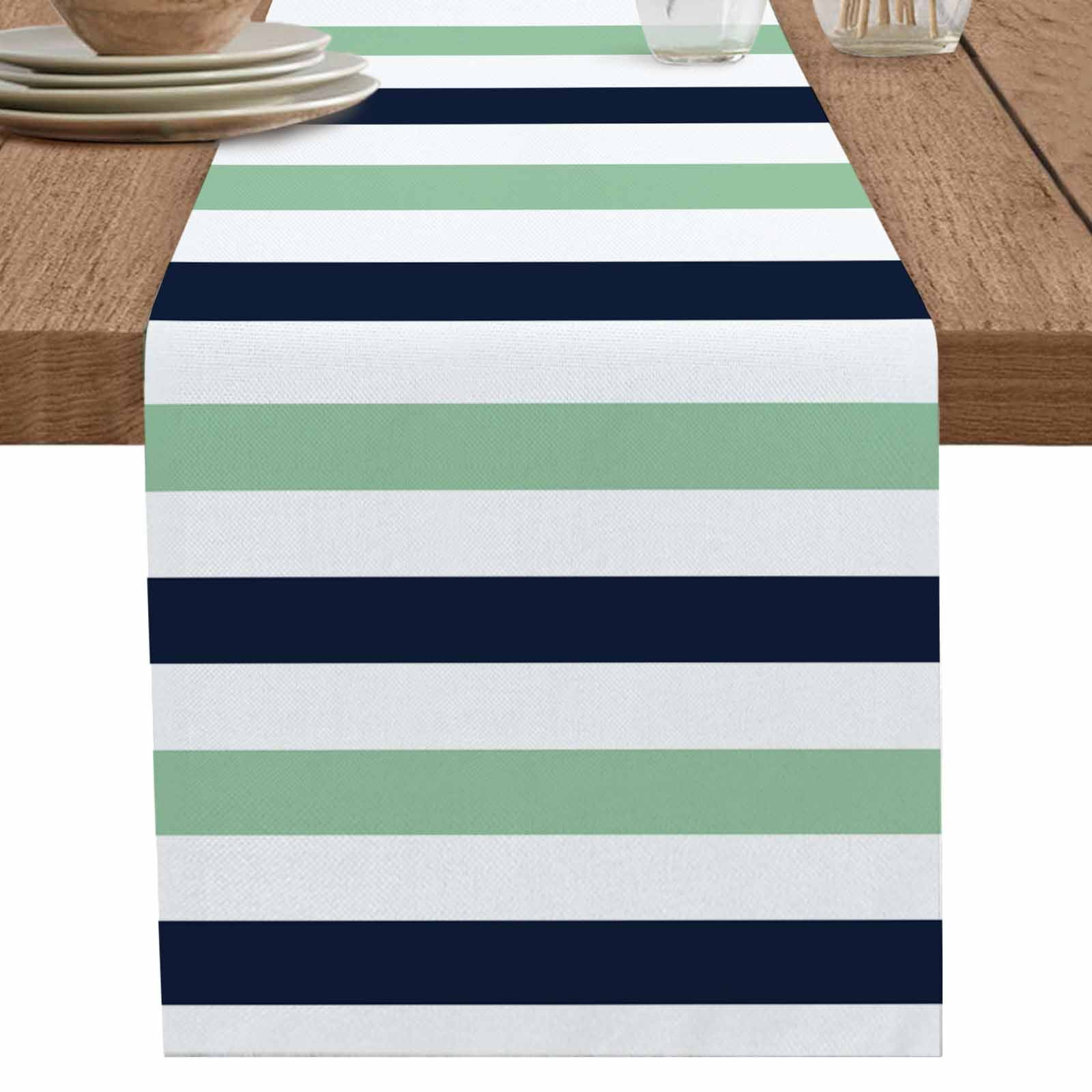 nqOlkjepod Light Green Navy Blue Striped Table Runner 108 Inches Long Farmhouse Dress Scarves ...