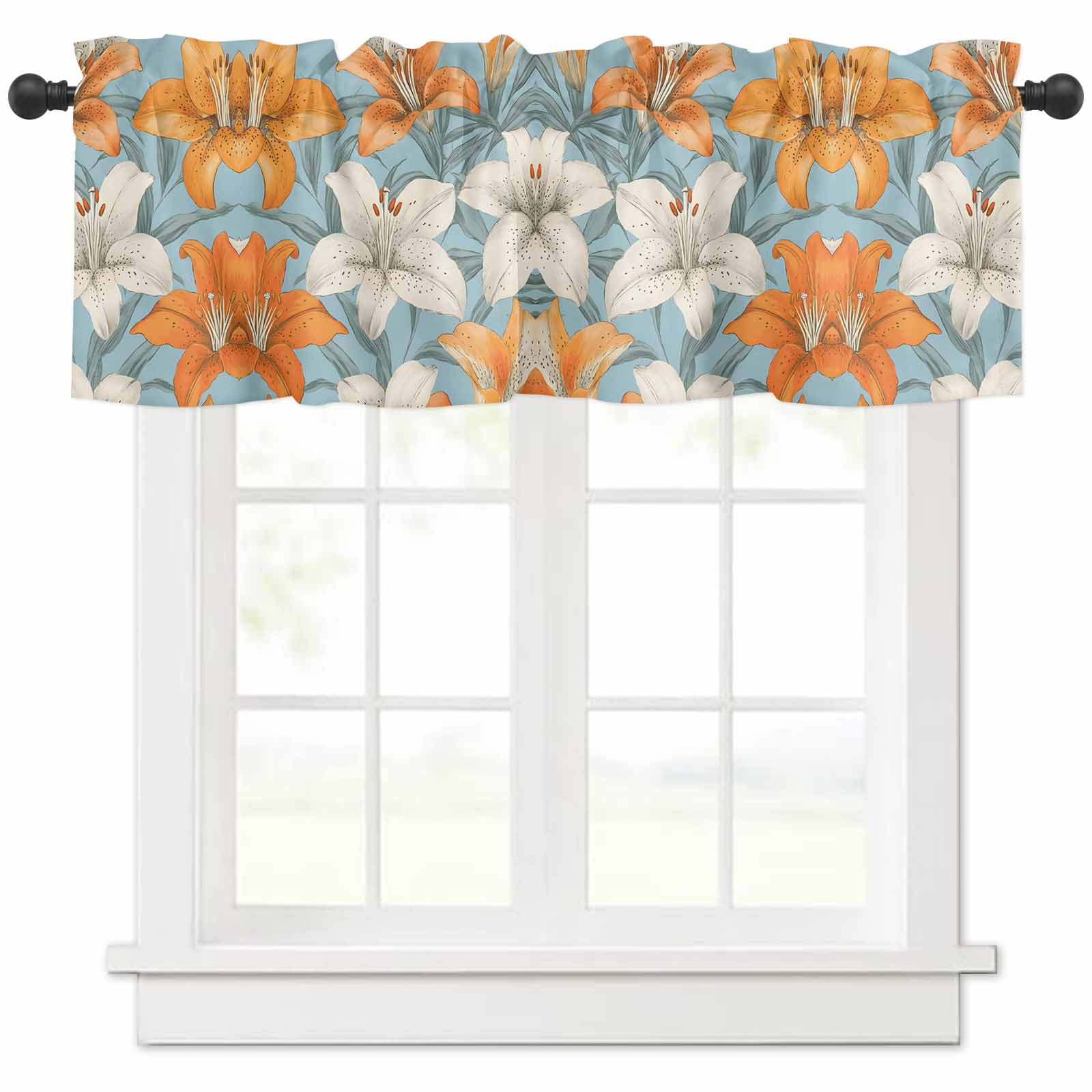nqOlkjepod Lily Flower Farmhouse Short Window Curtain Valances, White ...