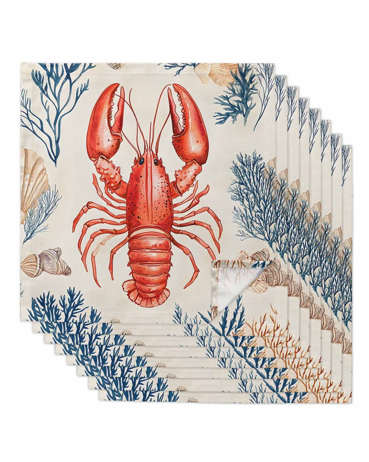 nqOlkjepod Lobster Coastal Cloth Napkins Set of 8 Reusable Dinner ...
