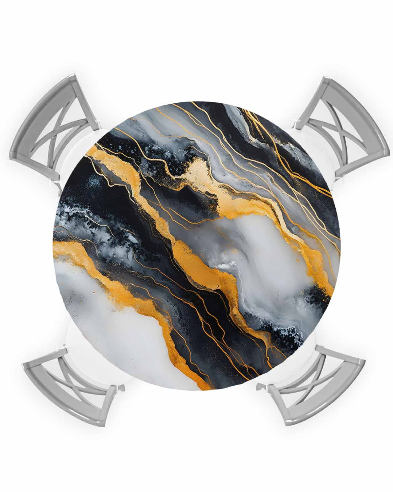 nqOlkjepod Marble Black Golden Round Tablecloth, Fitted Table Cover ...