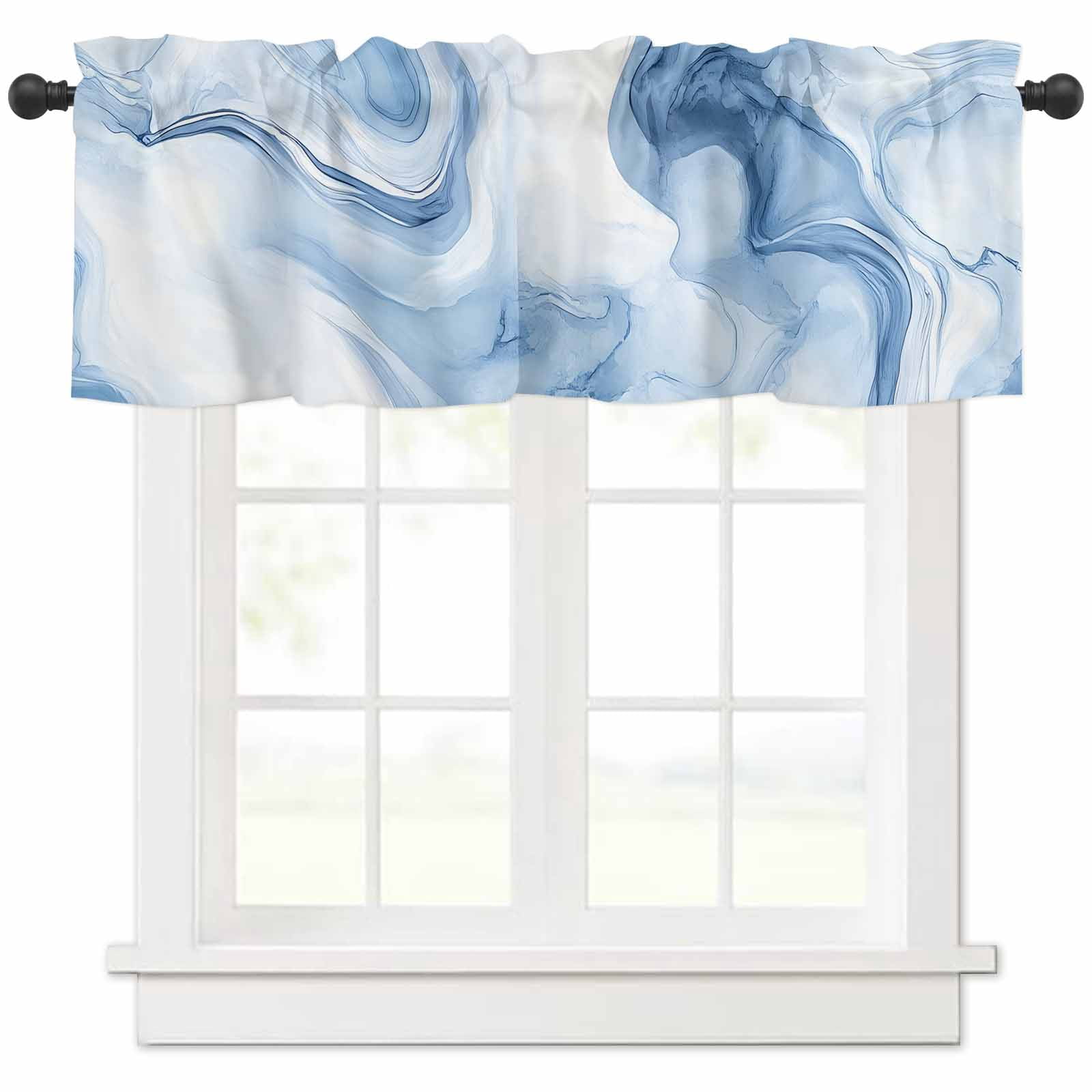 nqOlkjepod Marble Blue Farmhouse Short Window Curtain Valances ...