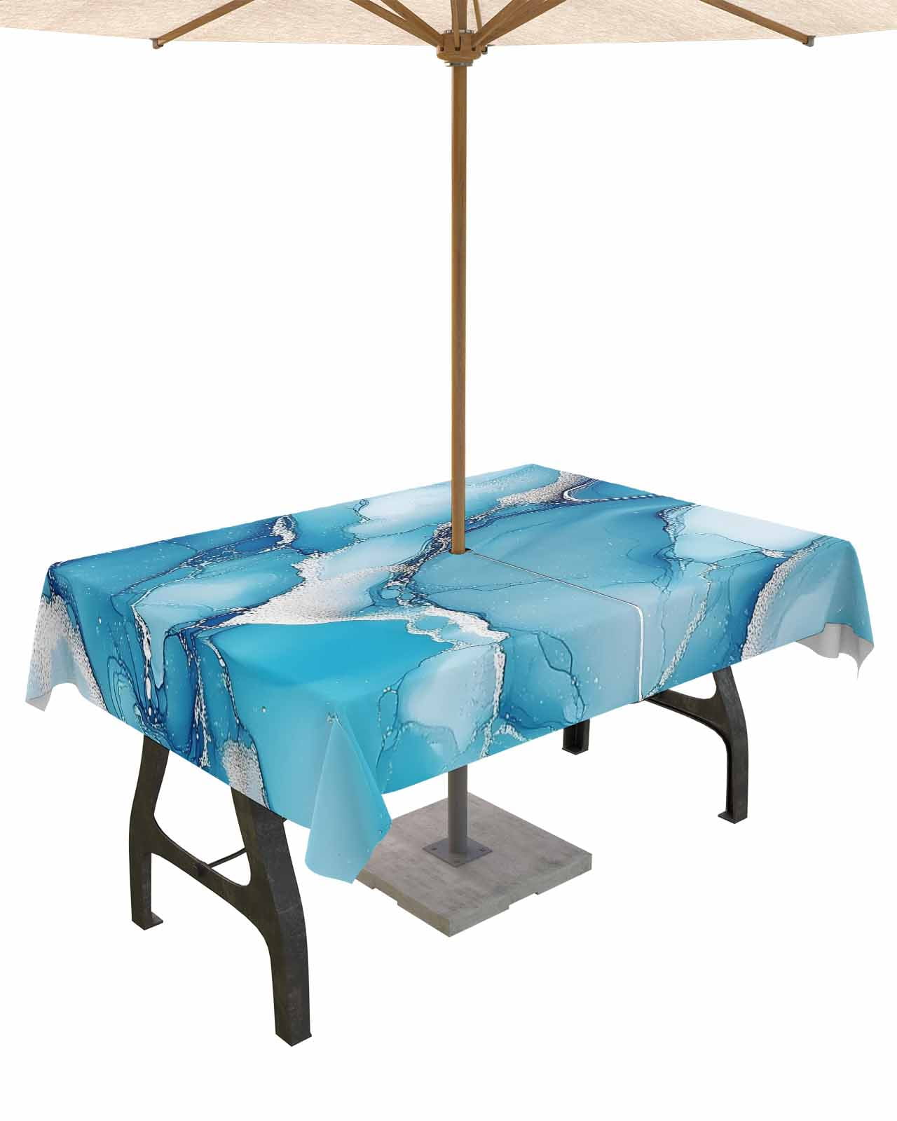 nqOlkjepod Marble Blue Outdoor Tablecloth with Umbrella Hole & Zipper ...