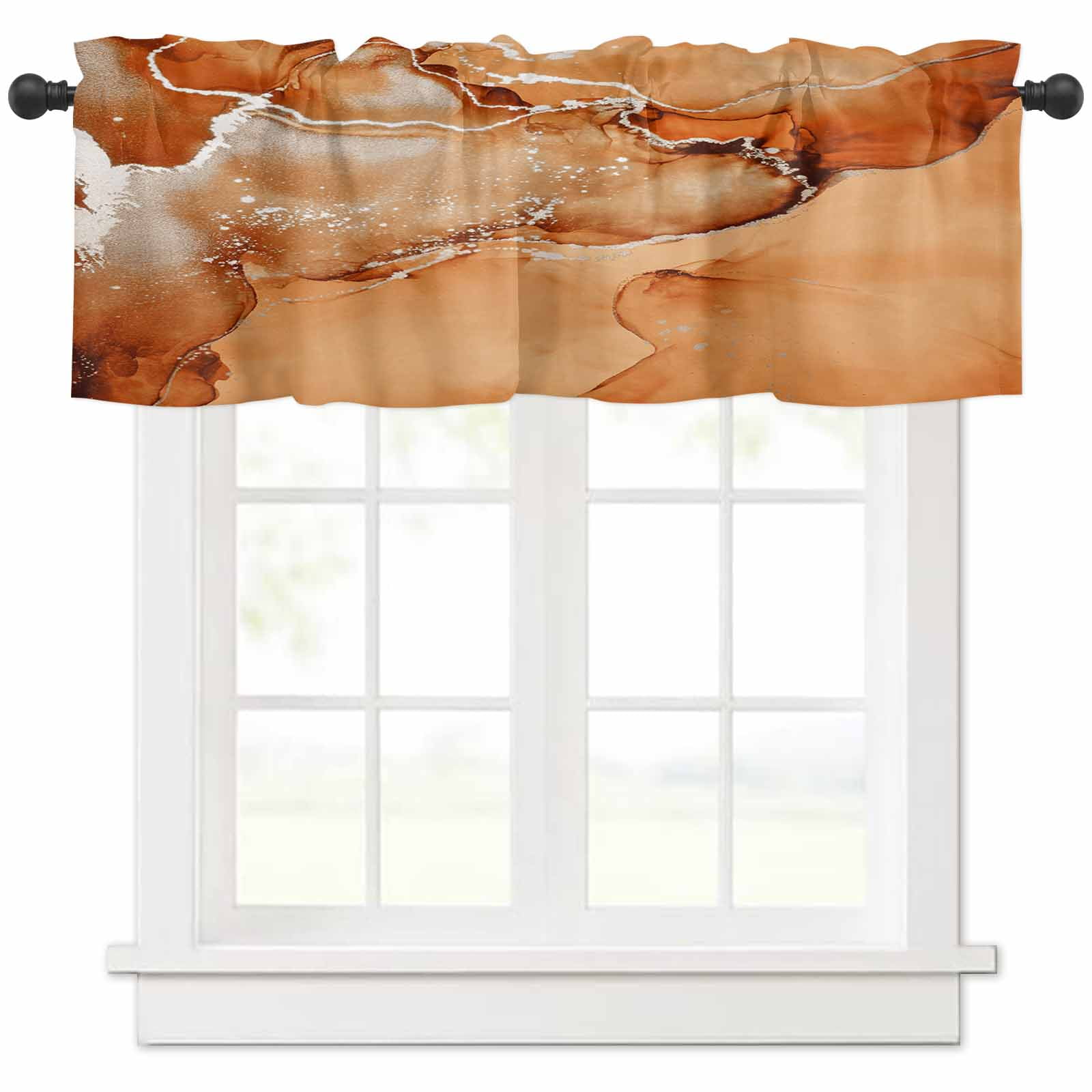nqOlkjepod Marble Burnt Orange Farmhouse Short Window Curtain Valances ...