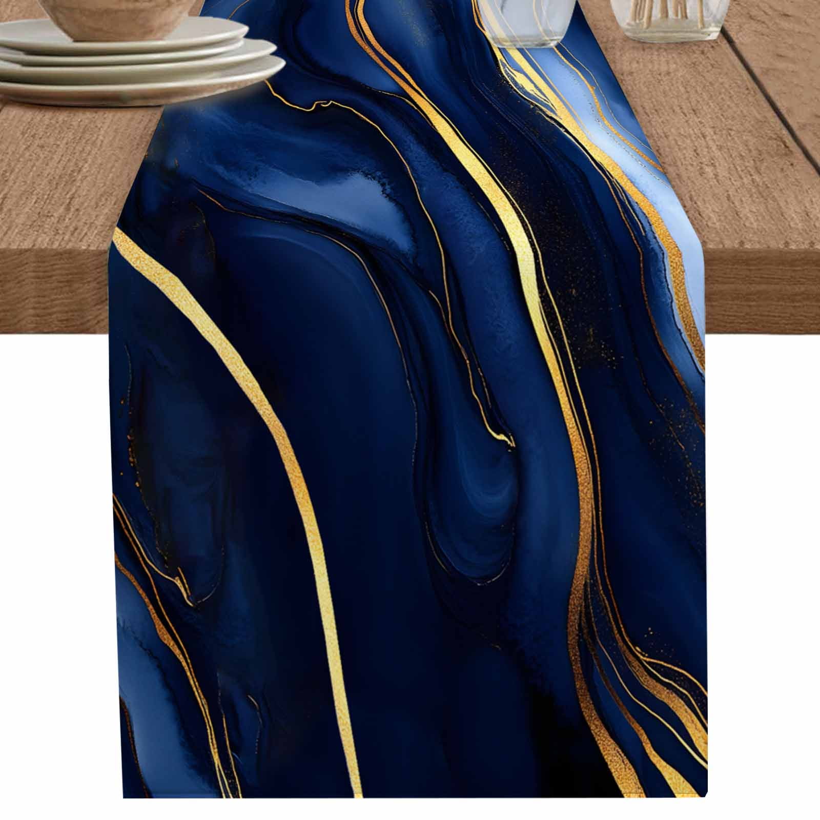 nqOlkjepod Marble Navy Blue Table Runner 72 Inches Long Farmhouse Dress ...