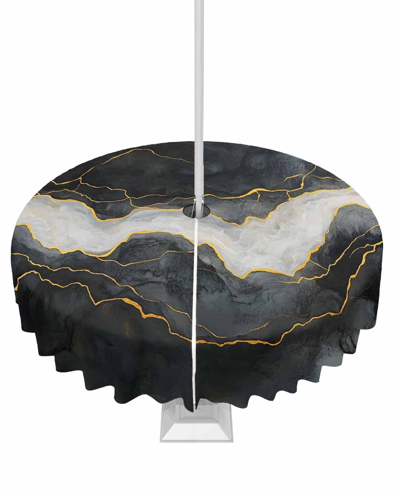 nqOlkjepod Marble Outdoor Tablecloth with Umbrella Hole & Zipper, Black ...