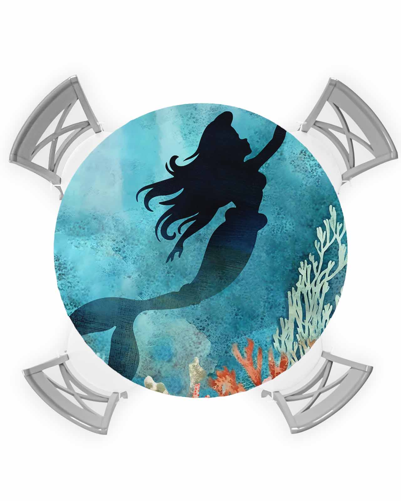 nqOlkjepod Mermaid Silhouette Round Tablecloth, Fitted Table Cover with ...