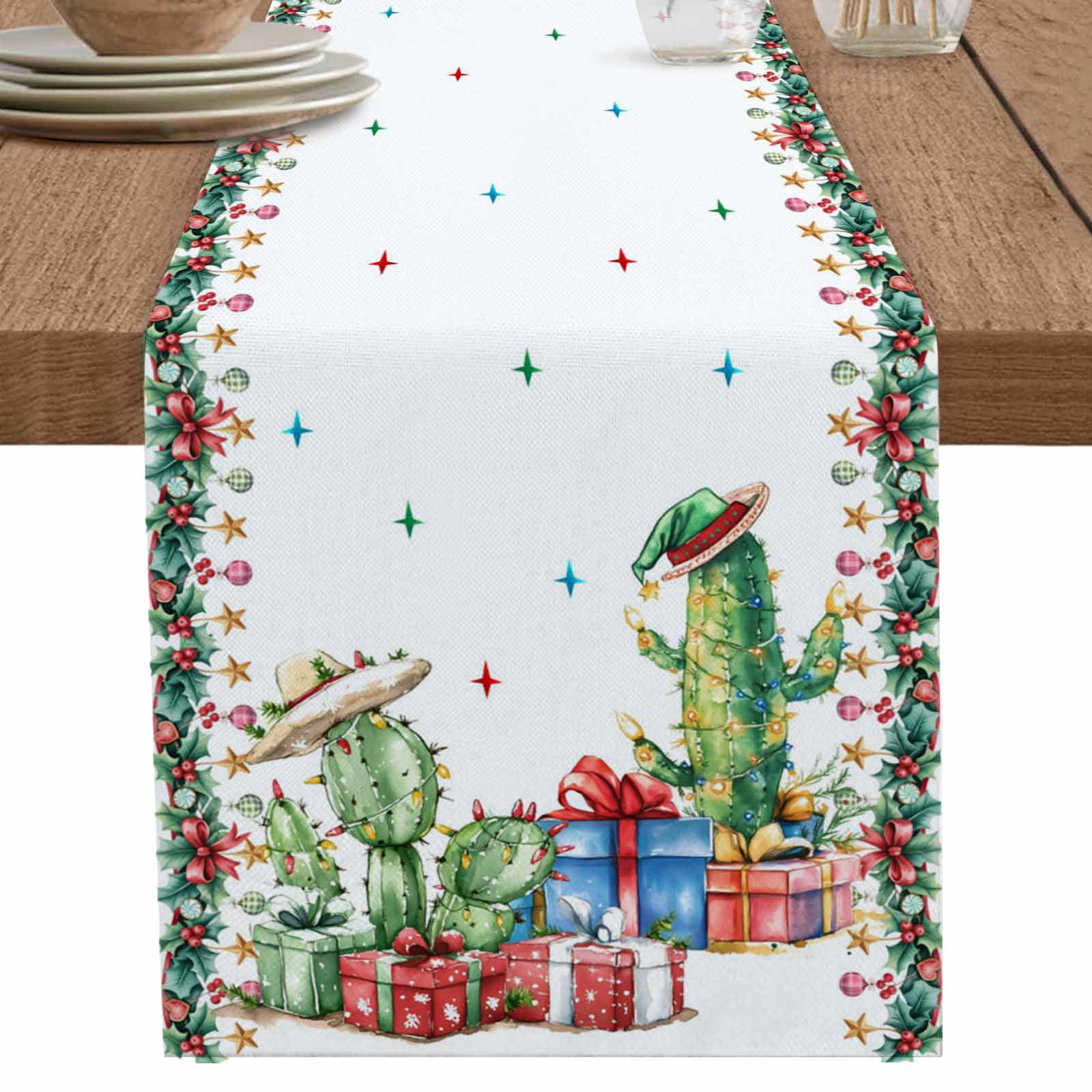 nqOlkjepod Merry Christmas Table Runner 90 Inches Long Farmhouse Dress ...