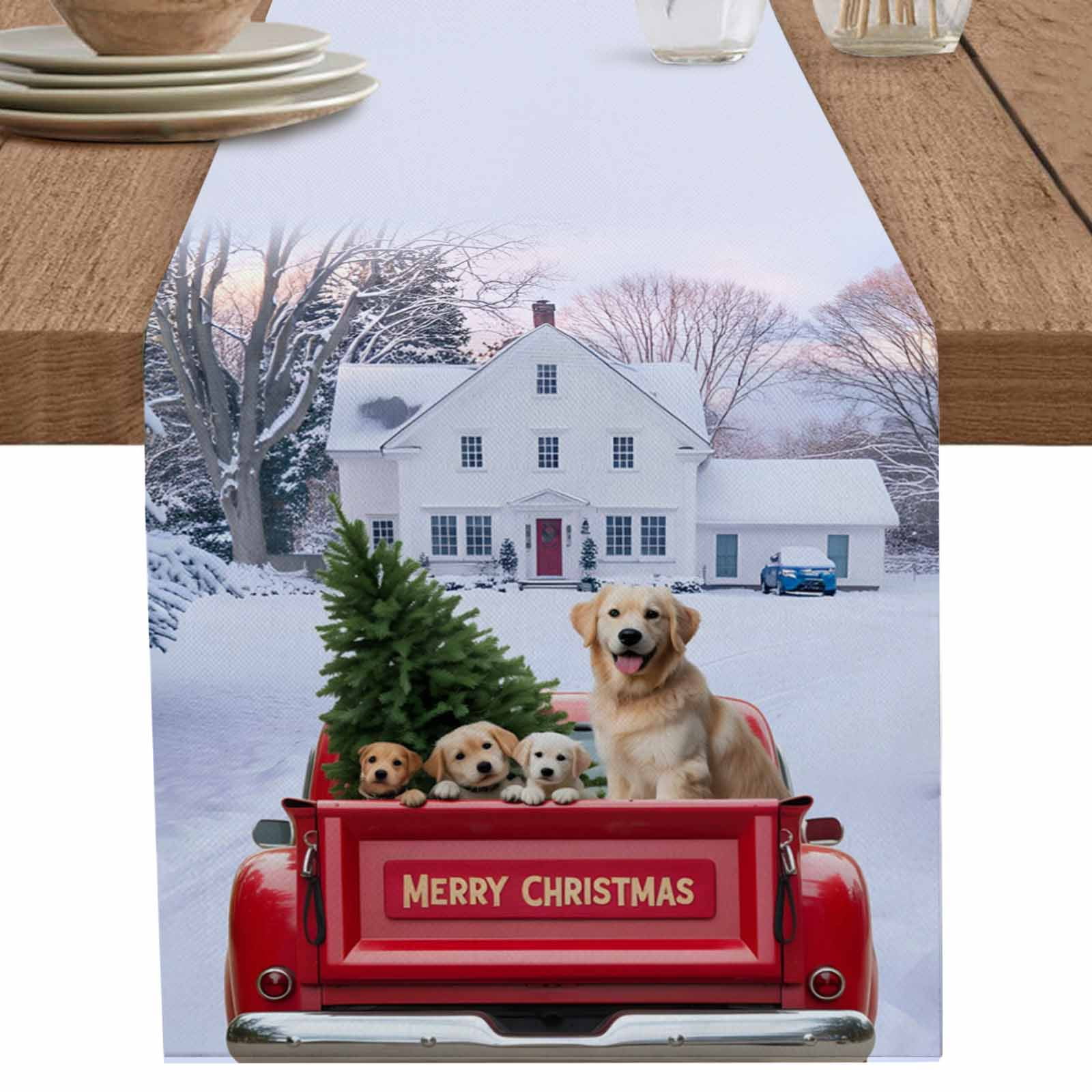 nqOlkjepod Merry Christmas Table Runner 90 Inches Long Farmhouse Dress ...