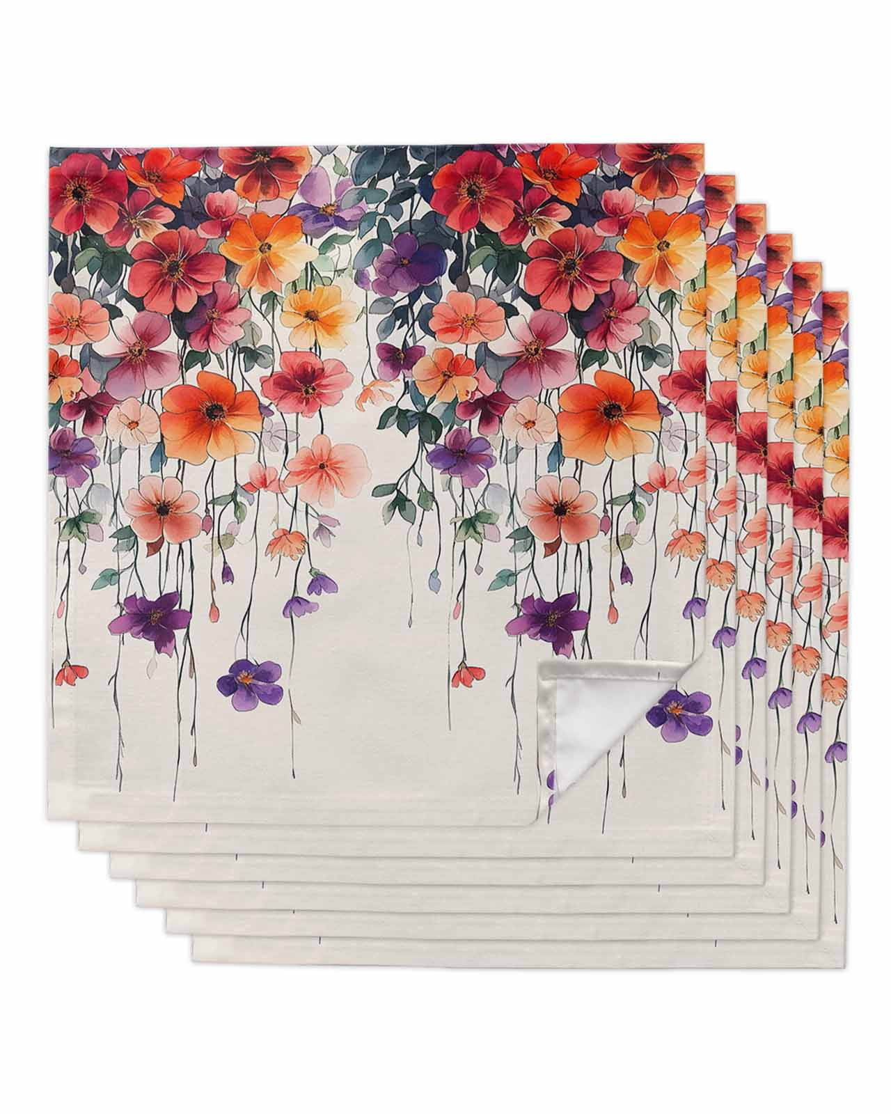 nqOlkjepod Modern Flowers Cloth Napkins Set of 6 Reusable Dinner ...