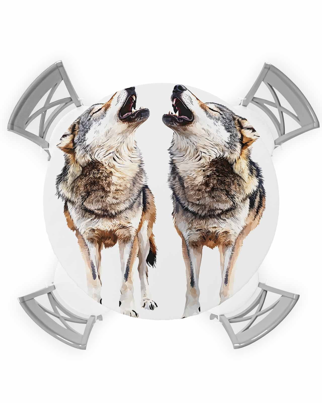 nqOlkjepod Modern Wolves Round Tablecloth, Fitted Table Cover with ...