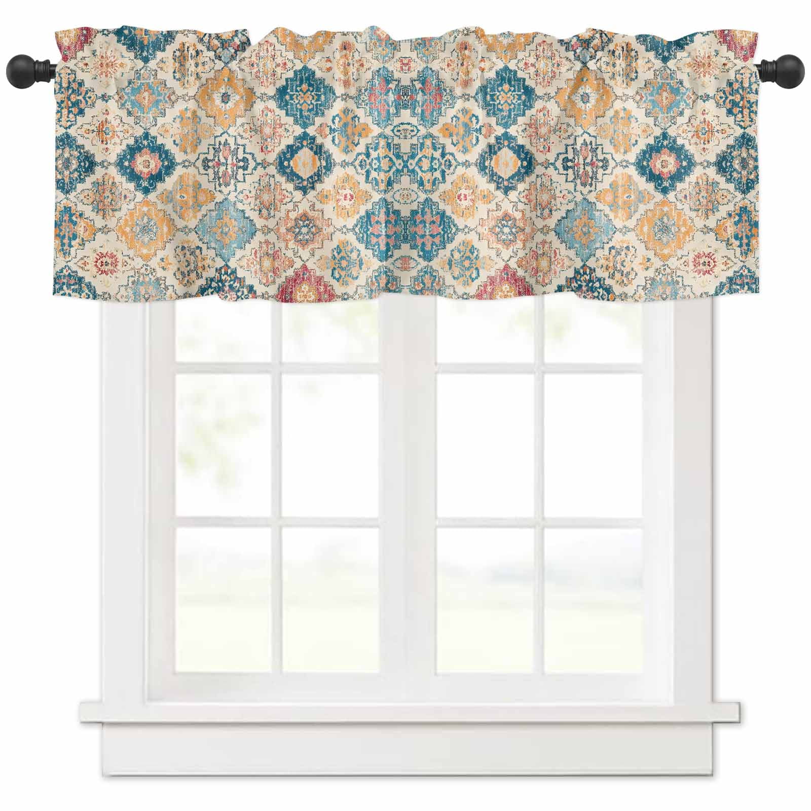 nqOlkjepod Morocco Ethnic Farmhouse Short Window Curtain Valances, Boho ...