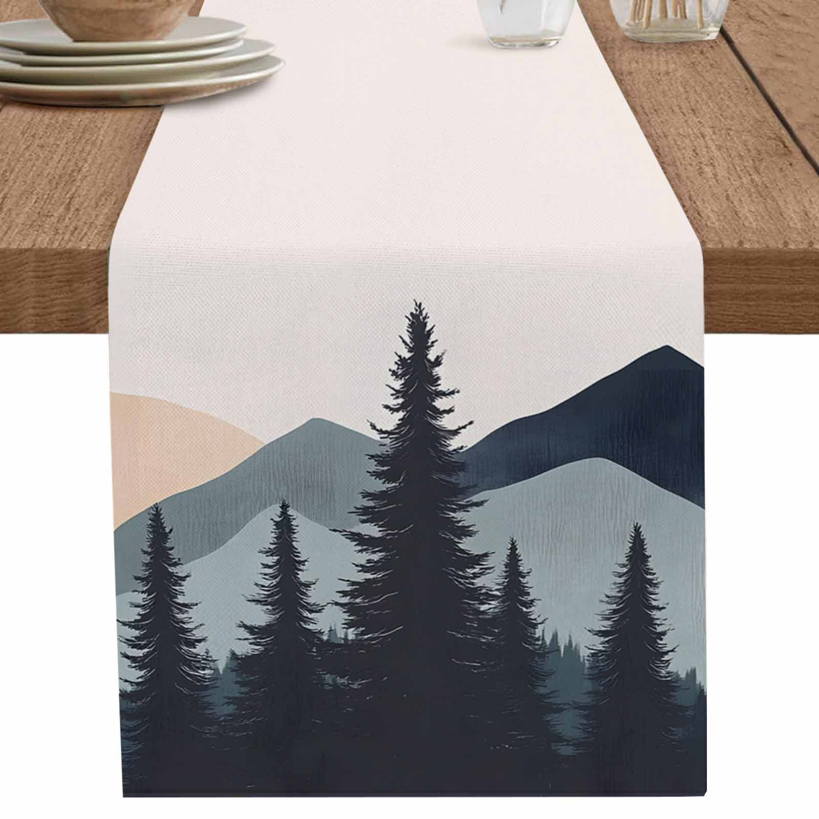 nqOlkjepod Mountain Forest Table Runner 72 Inches Long Farmhouse Dress ...