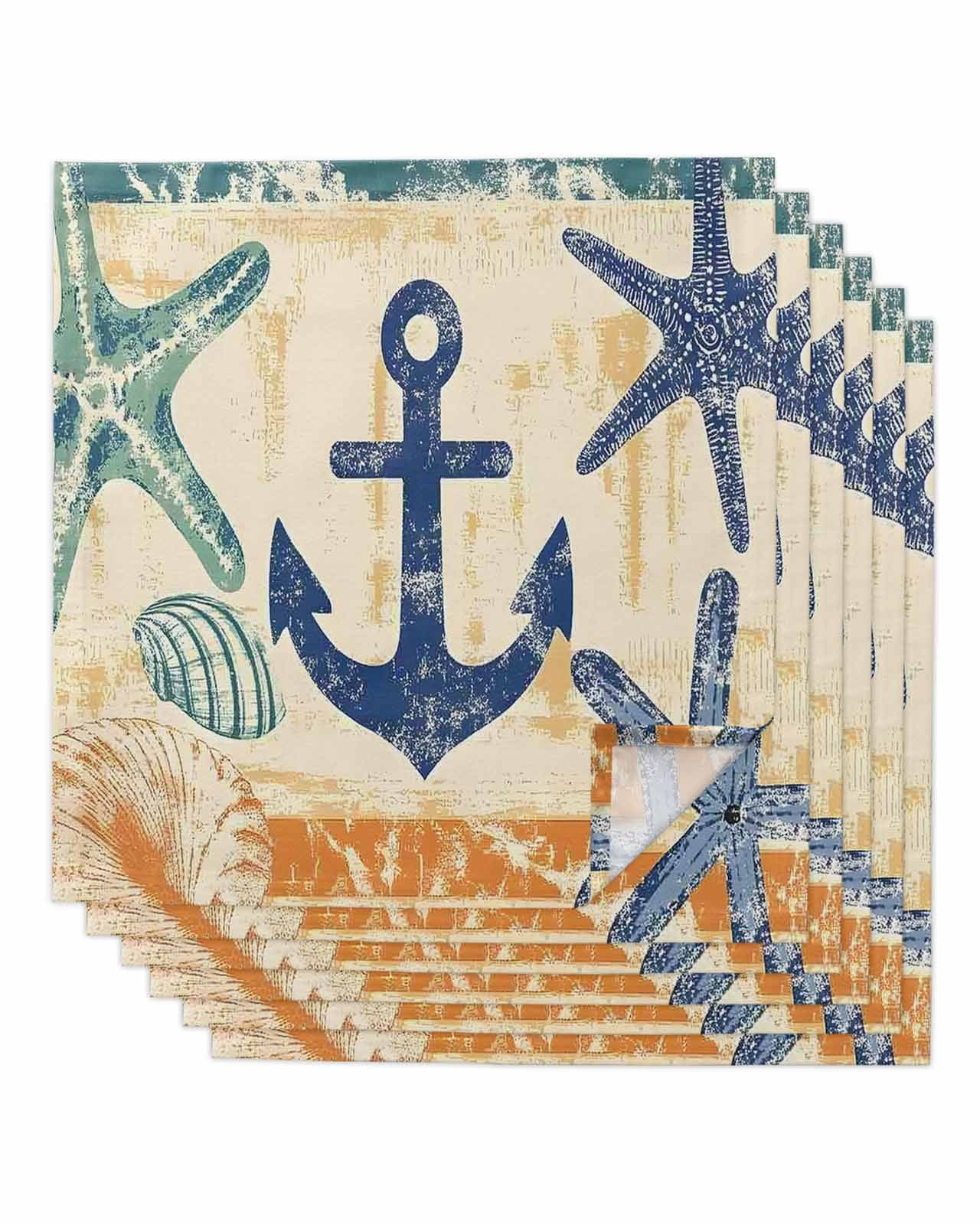 nqOlkjepod Nautical Anchor Cloth Napkins Set of 6 Reusable Dinner ...