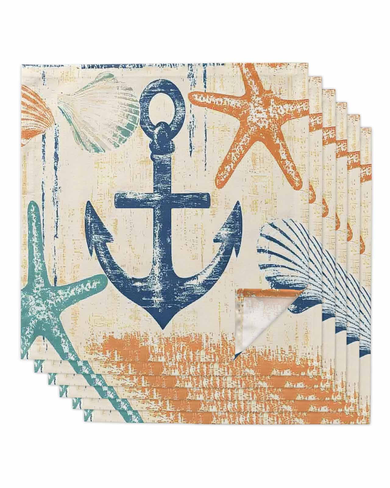 nqOlkjepod Nautical Anchor Cloth Napkins Set of 6 Reusable Dinner ...