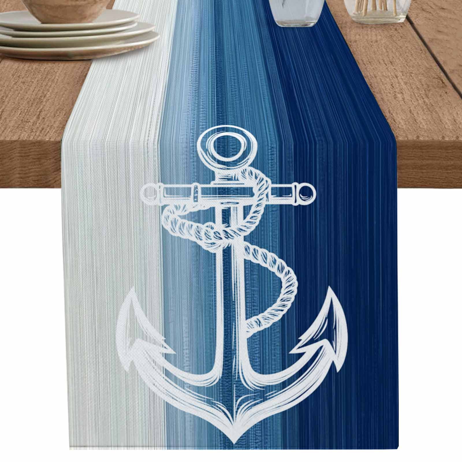 nqOlkjepod Nautical Anchor Navy Blue Table Runner 72 Inches Long ...