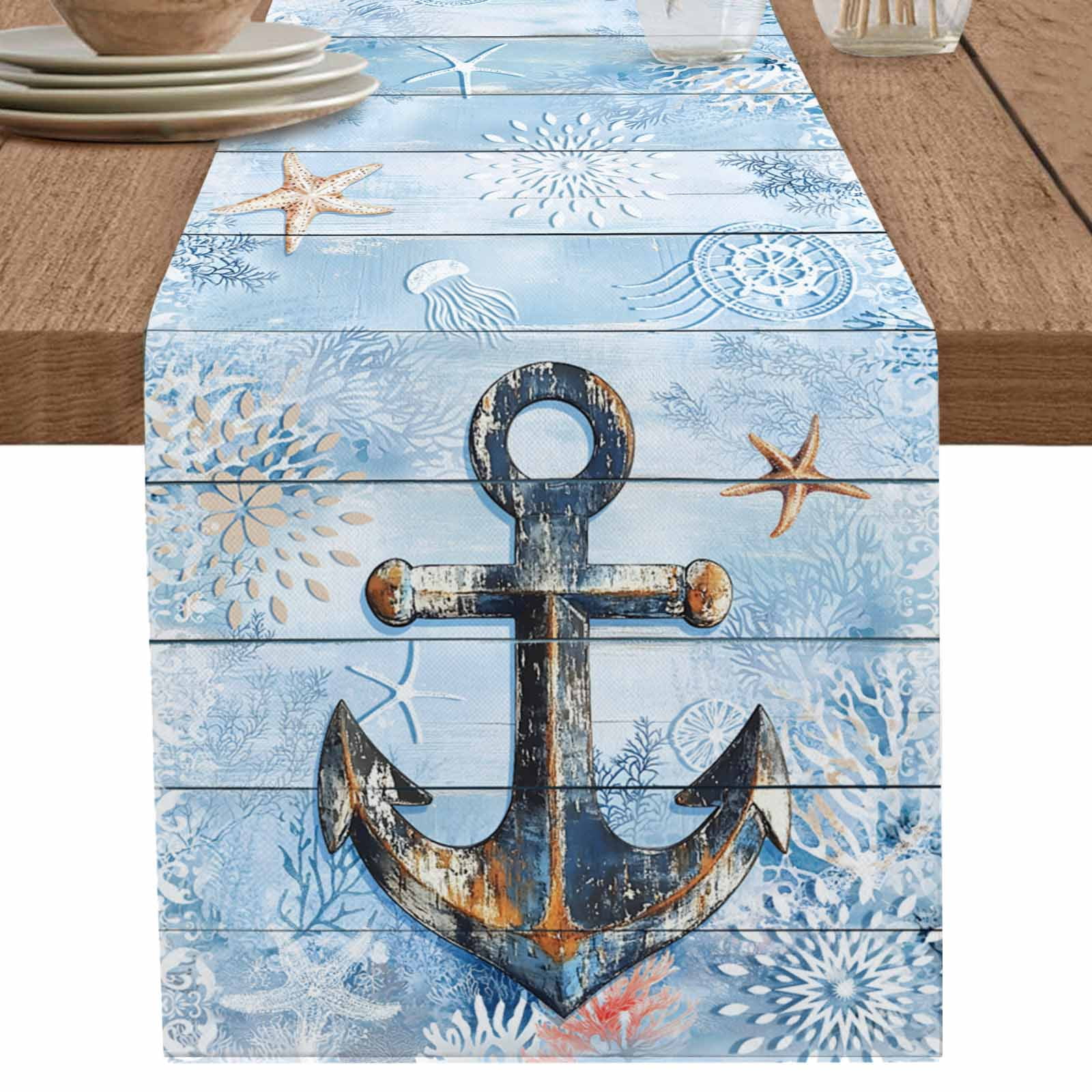 nqOlkjepod Nautical Anchor Table Runner 108 Inches Long Farmhouse Dress ...