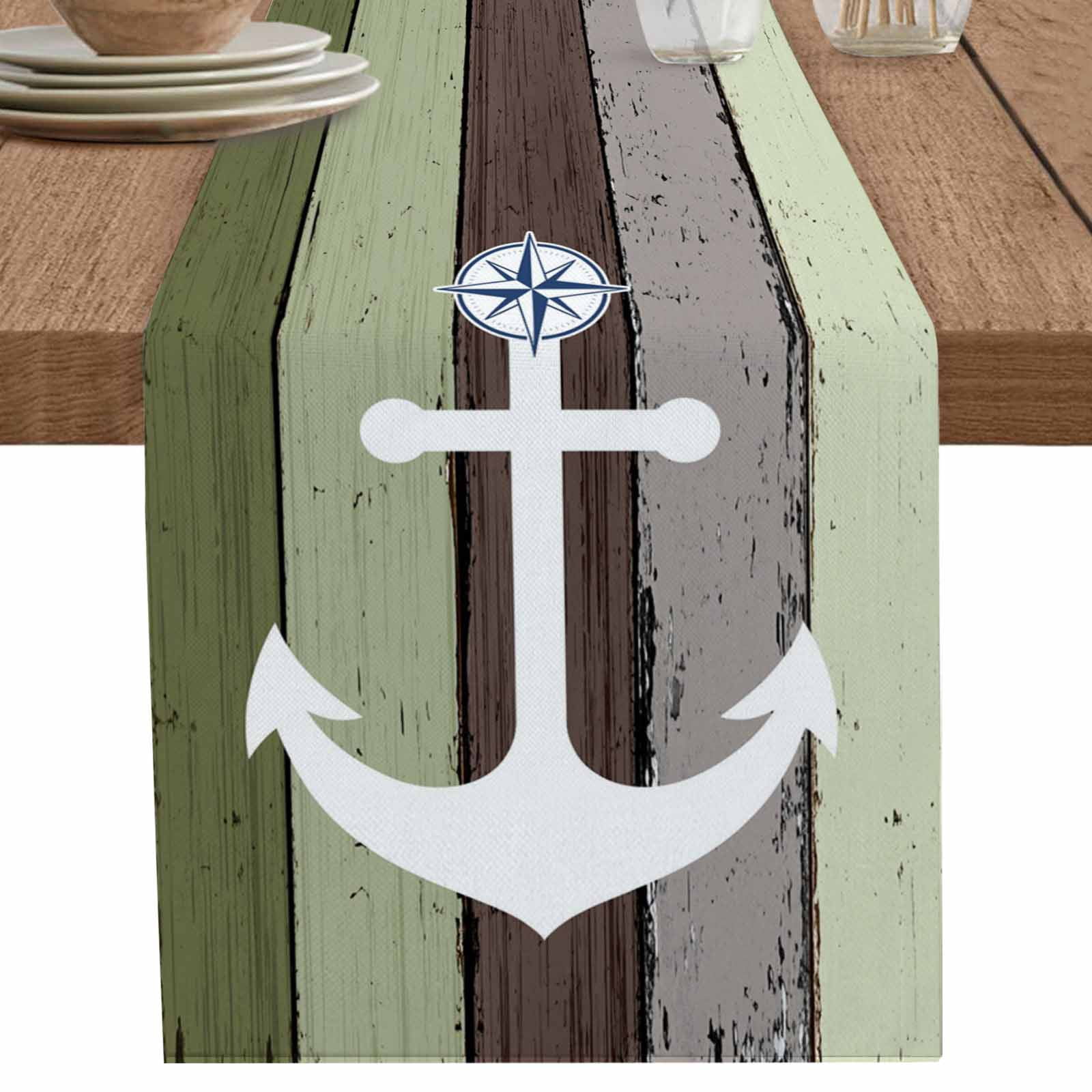 nqOlkjepod Nautical Anchor Table Runner 120 Inches Long Farmhouse Dress ...
