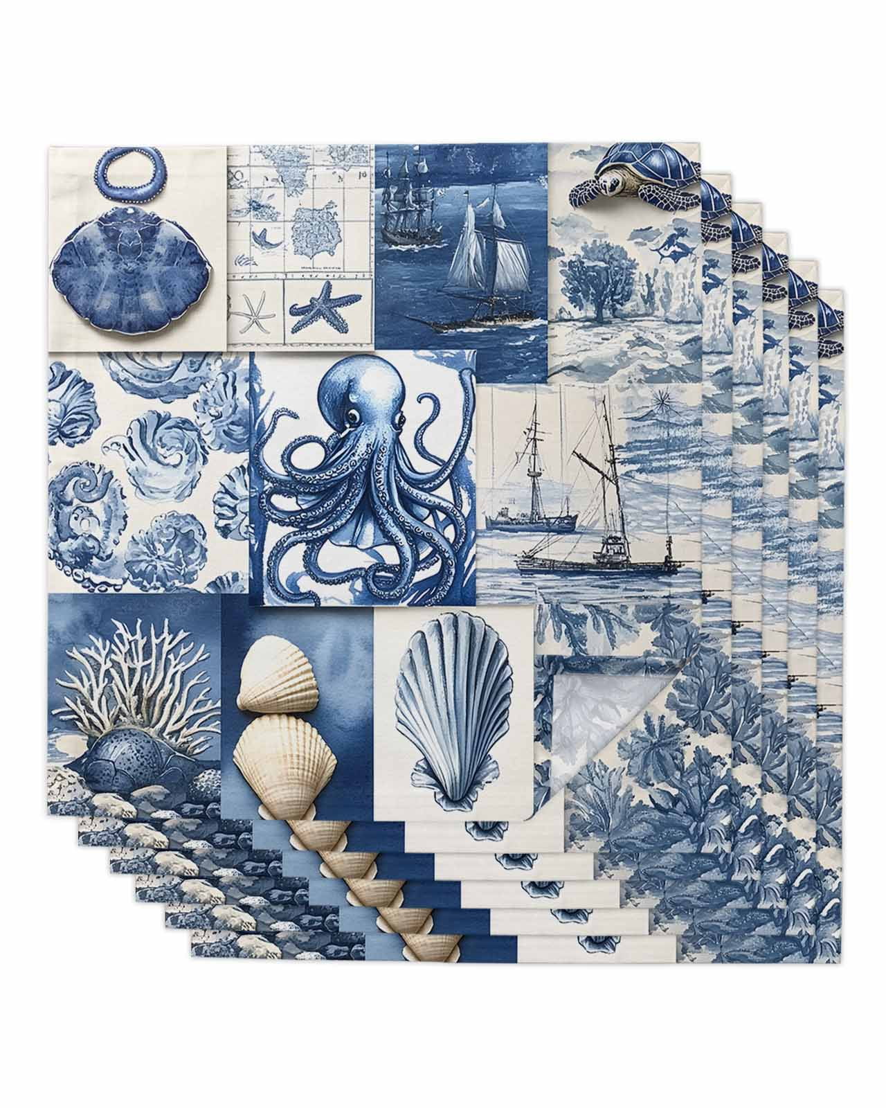 nqOlkjepod Nautical Blue Cloth Napkins Set of 6 Reusable Dinner Napkins ...