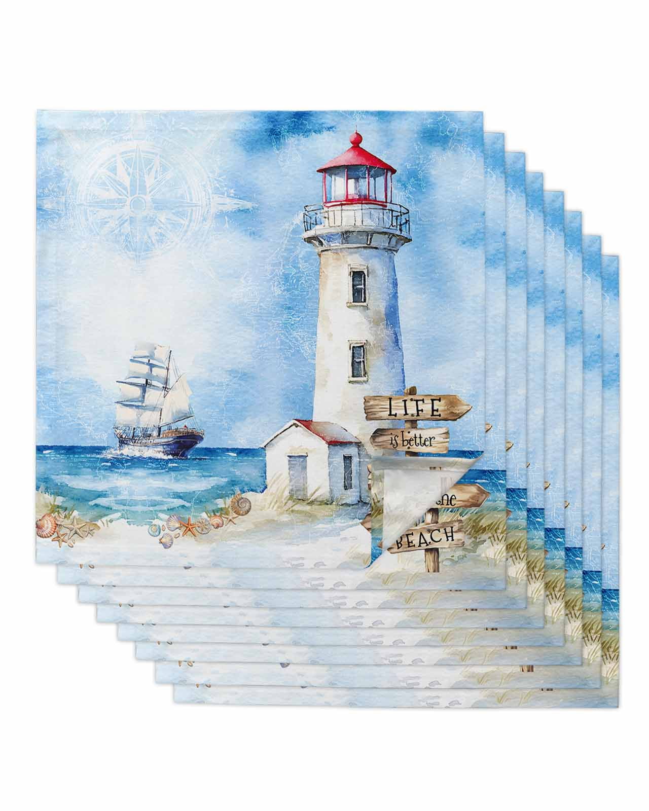 nqOlkjepod Nautical Blue Cloth Napkins Set of 8 Reusable Dinner Napkins ...