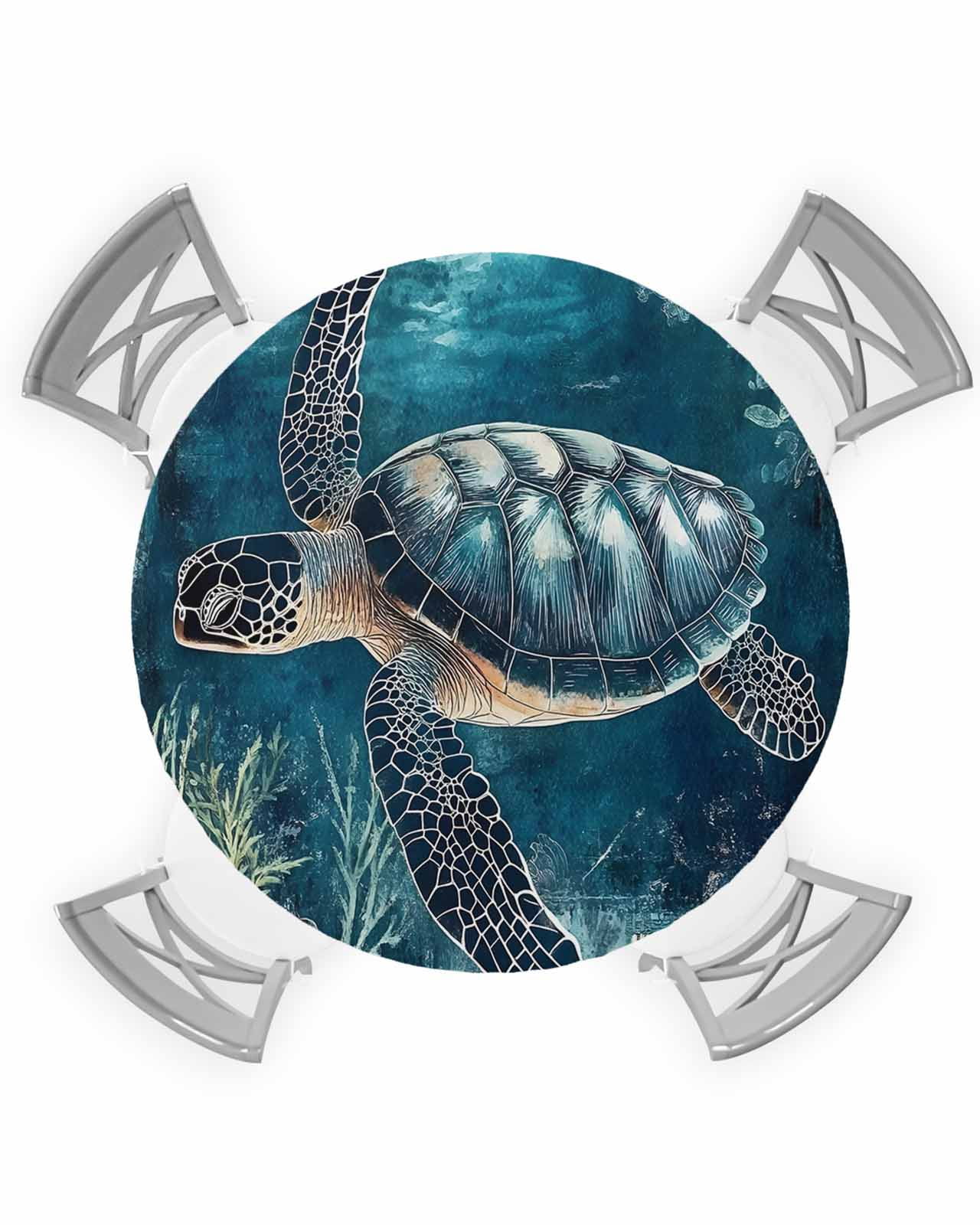 nqOlkjepod Nautical Sea Turtle Round Tablecloth, Fitted Table Cover ...