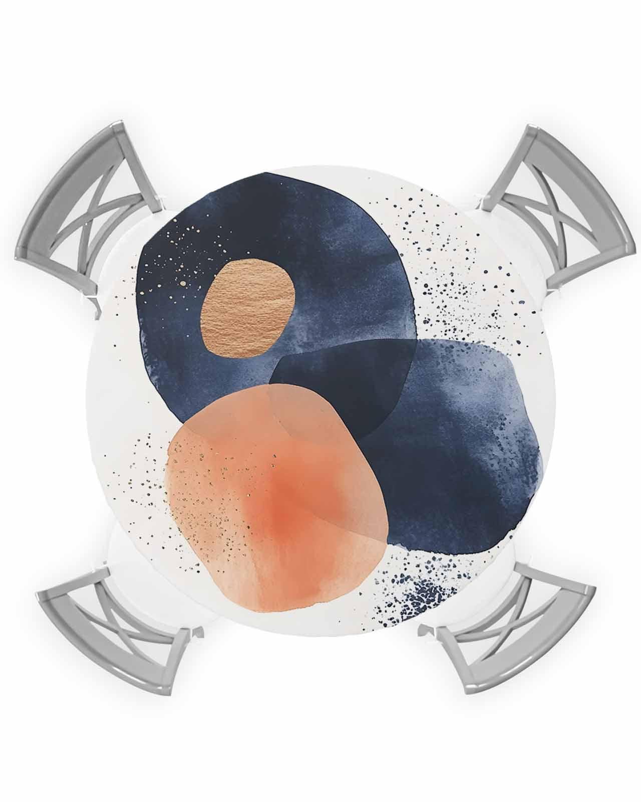 nqOlkjepod Navy Blue Abstract Art Round Tablecloth, Fitted Table Cover ...