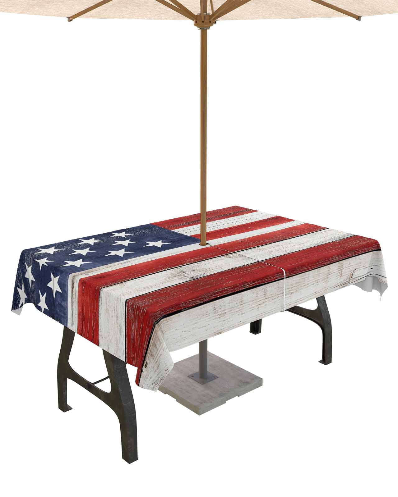 nqOlkjepod Navy Blue American Flag Outdoor Tablecloth with Umbrella ...