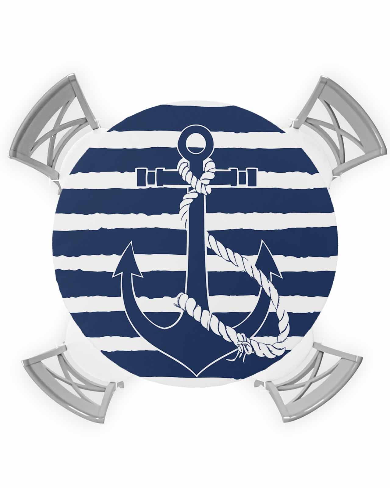 nqOlkjepod Navy Blue Anchor Round Tablecloth, Fitted Table Cover with ...