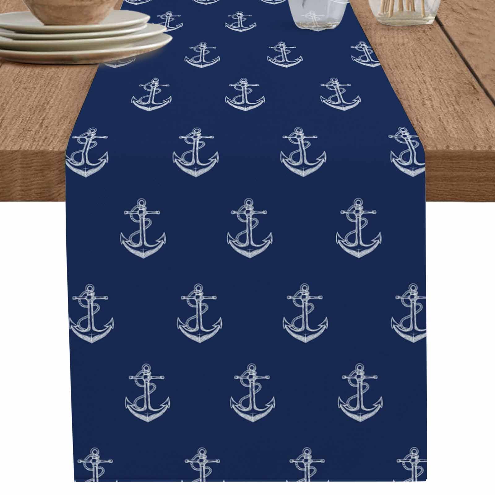 nqOlkjepod Navy Blue Anchor Table Runner 70 Inches Long Farmhouse Dress ...