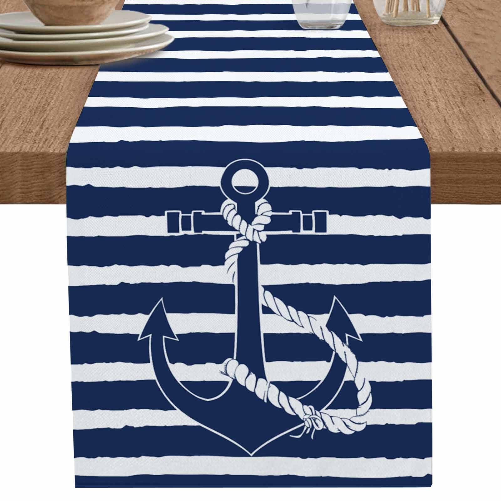 nqOlkjepod Navy Blue Anchor Table Runner 72 Inches Long Farmhouse Dress ...