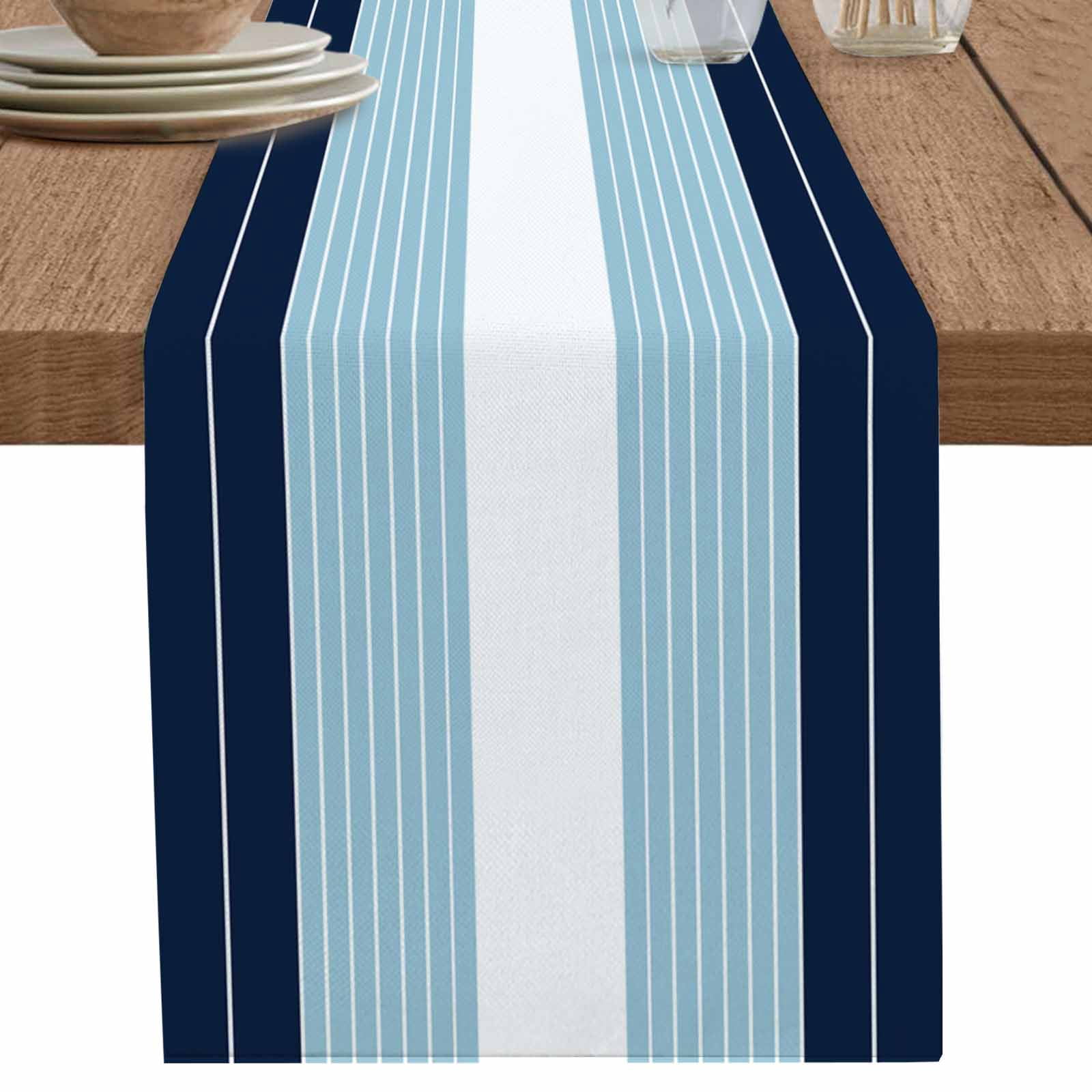 nqOlkjepod Navy Blue Aqua Stripe Table Runner 36 Inches Long Farmhouse ...