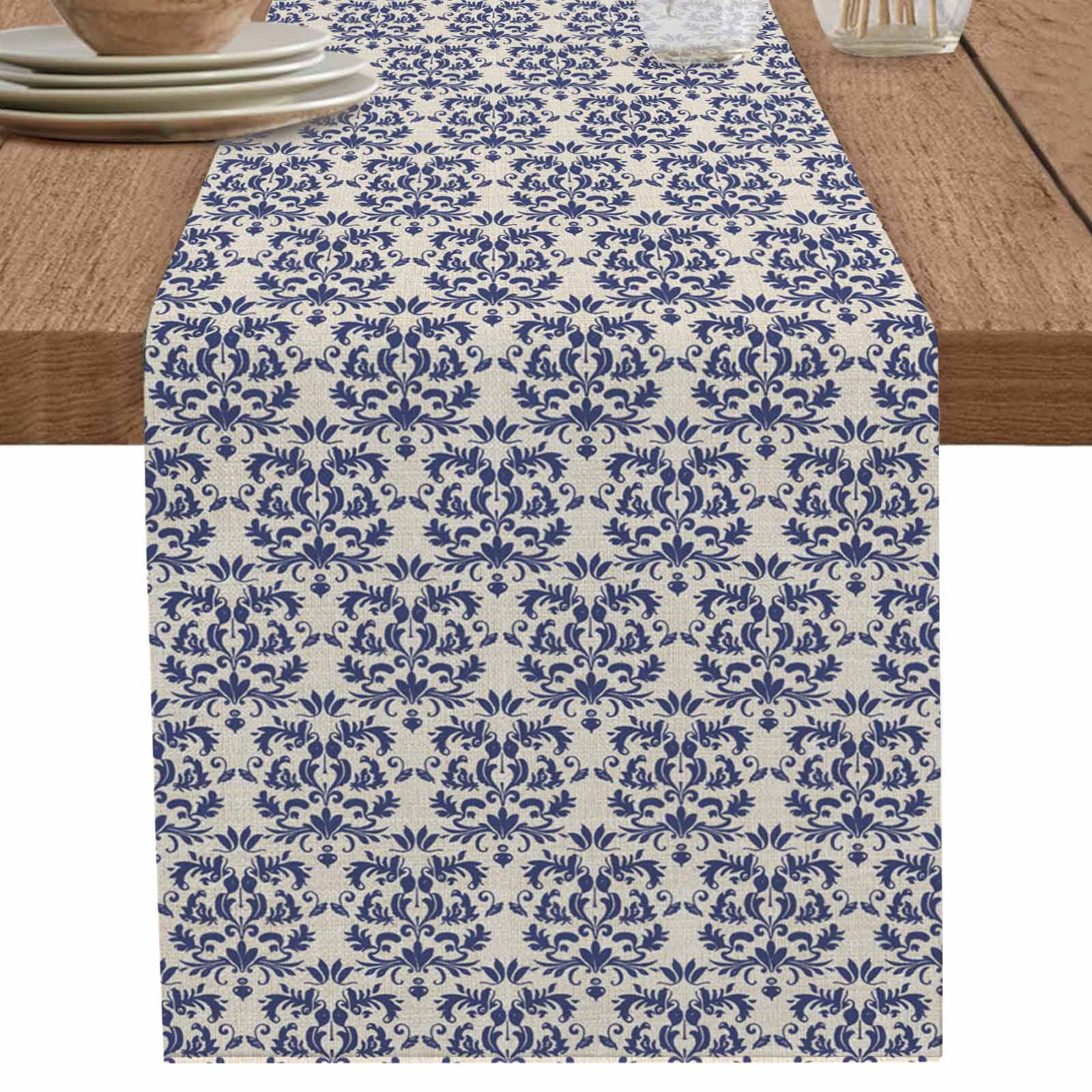 nqOlkjepod Navy Blue Baroque Table Runner 70 Inches Long Farmhouse ...
