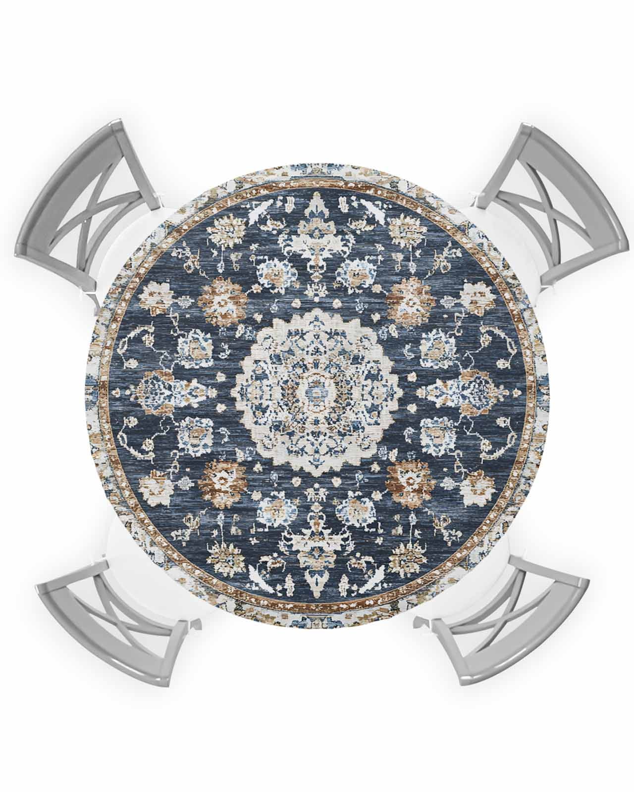nqOlkjepod Navy Blue Beige Boho Round Tablecloth, Fitted Table Cover ...