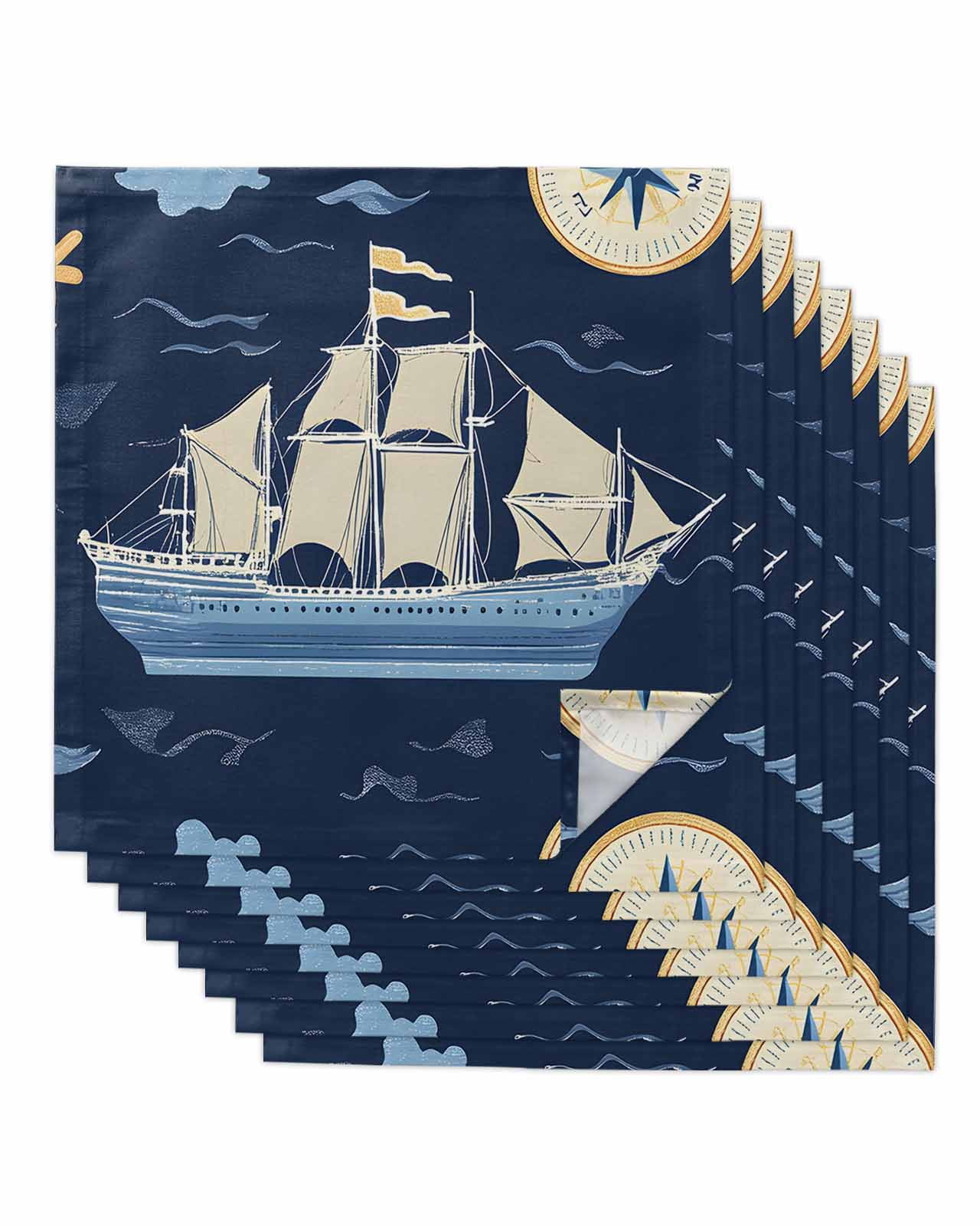nqOlkjepod Navy Blue Boat Coastal Cloth Napkins Set of 8 Reusable ...