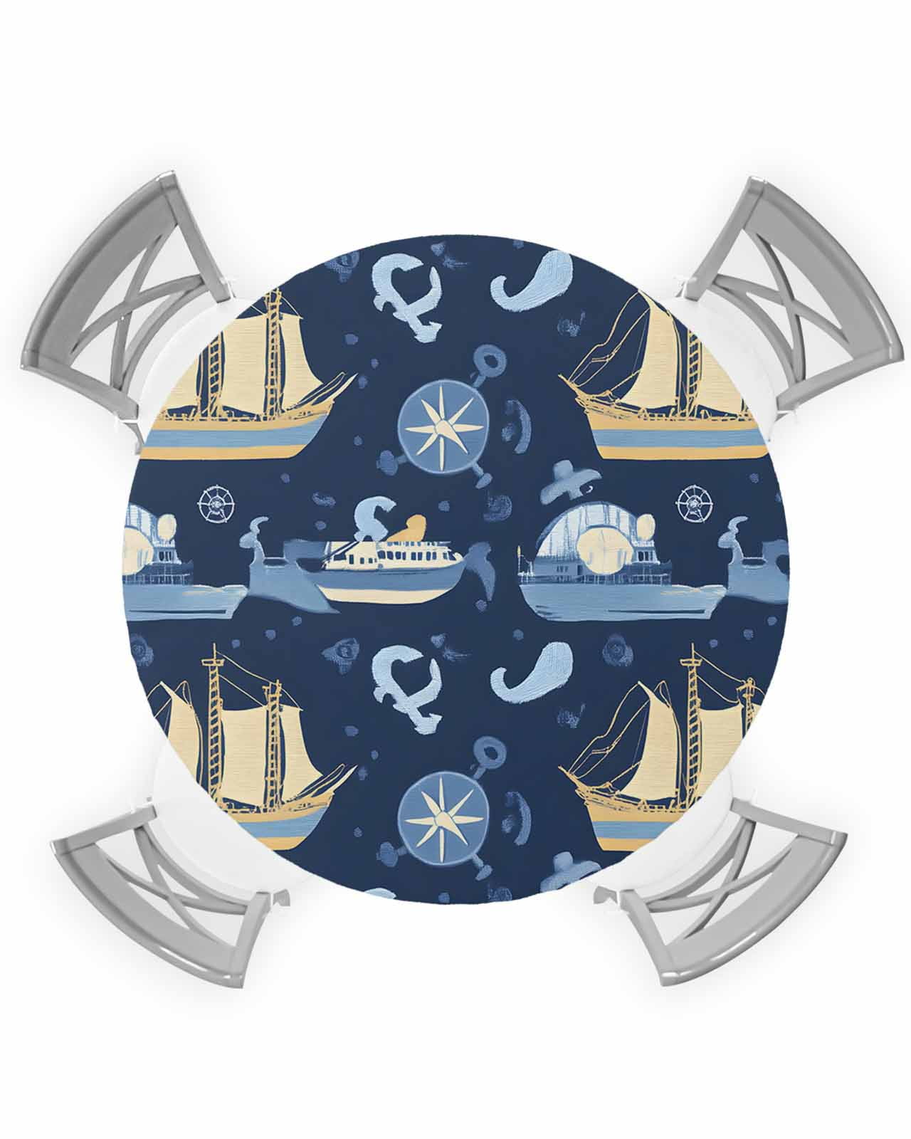 nqOlkjepod Navy Blue Boat Coastal Round Tablecloth, Fitted Table Cover ...