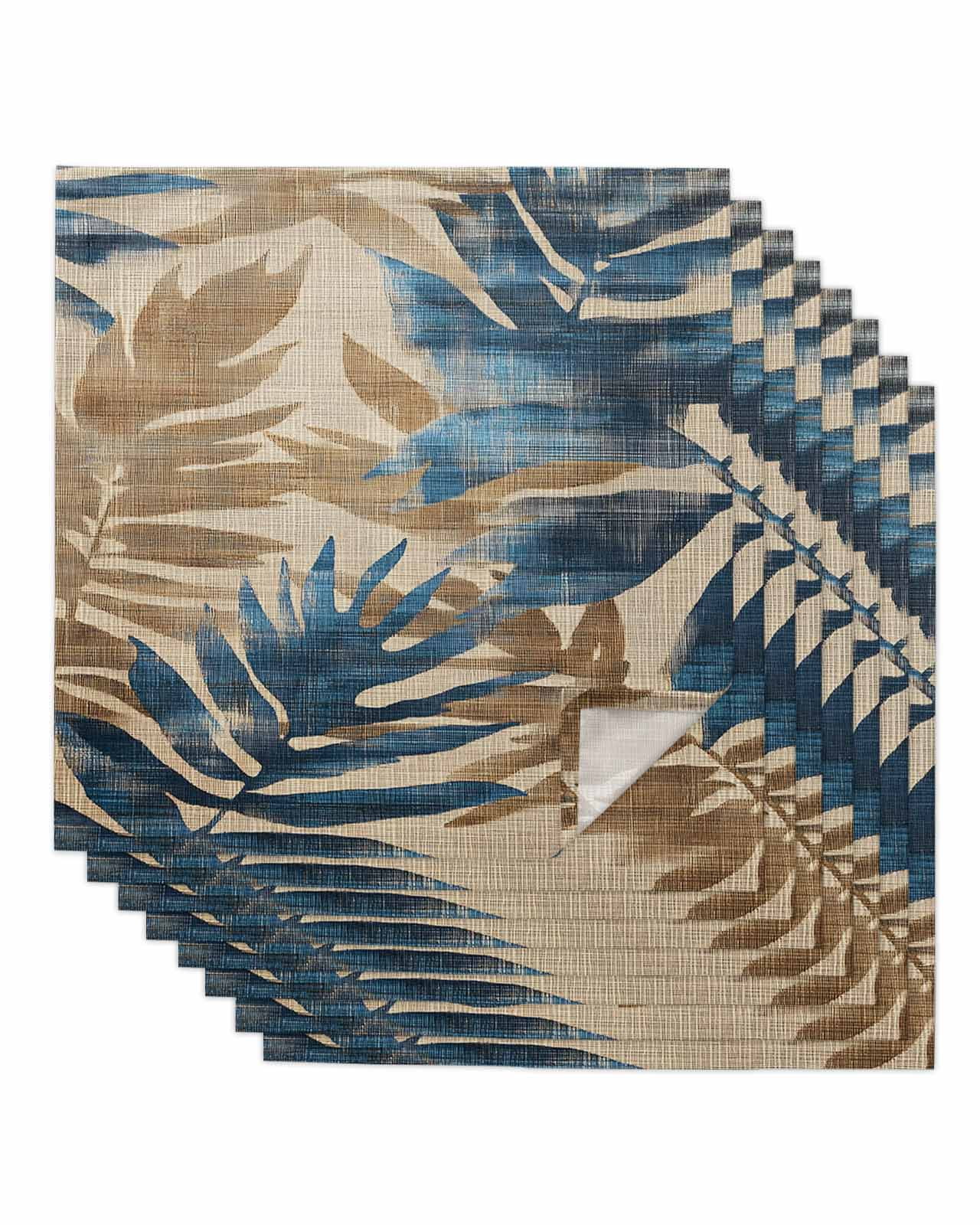 nqOlkjepod Navy Blue Brown Botanical Cloth Napkins Set of 8 Reusable ...