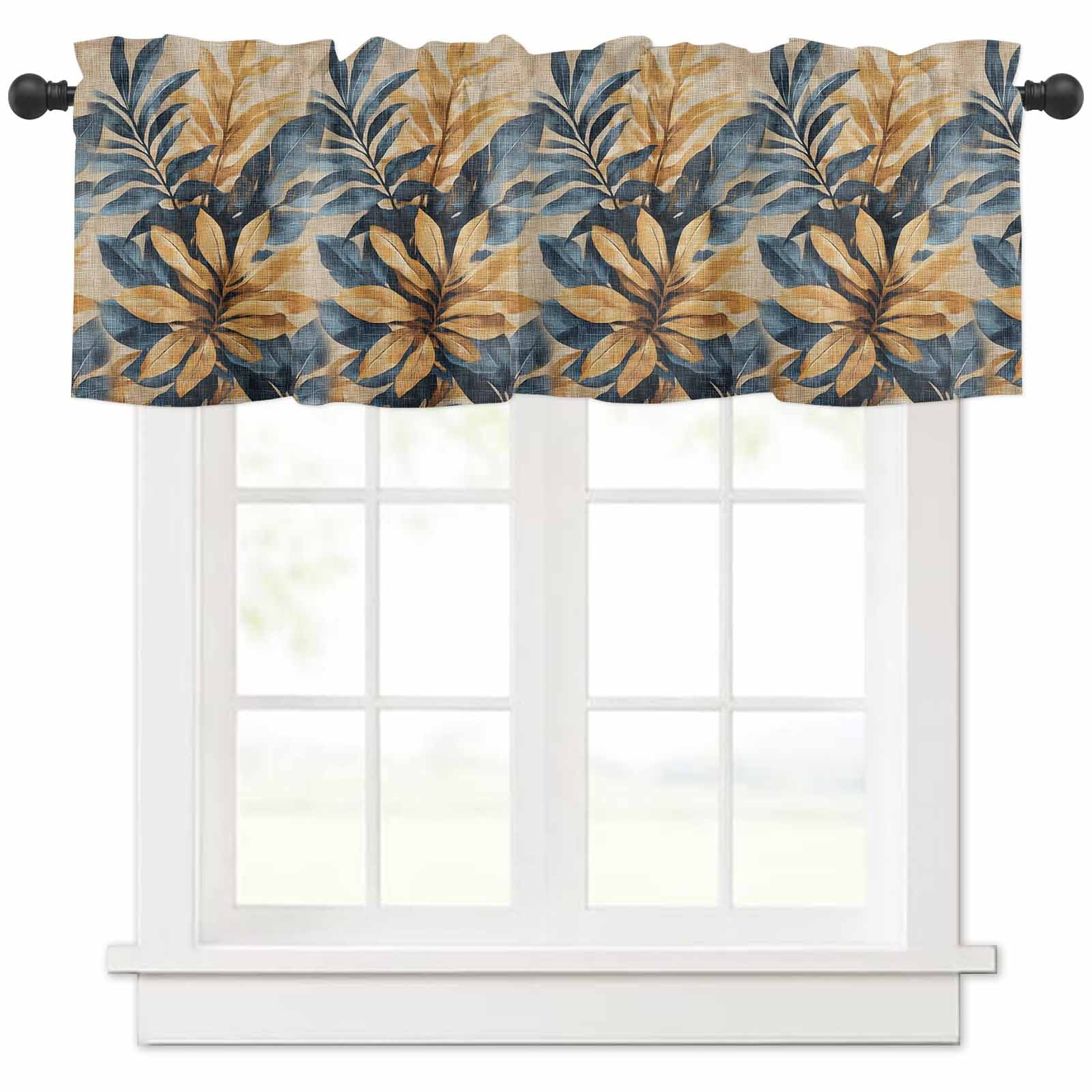 nqOlkjepod Navy Blue Brown Farmhouse Short Window Curtain Valances ...