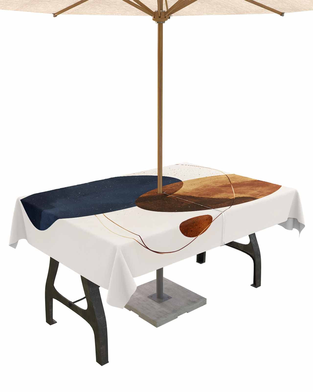 nqOlkjepod Navy Blue Brown Outdoor Tablecloth with Umbrella Hole & Zipper, Modern Geometric ...