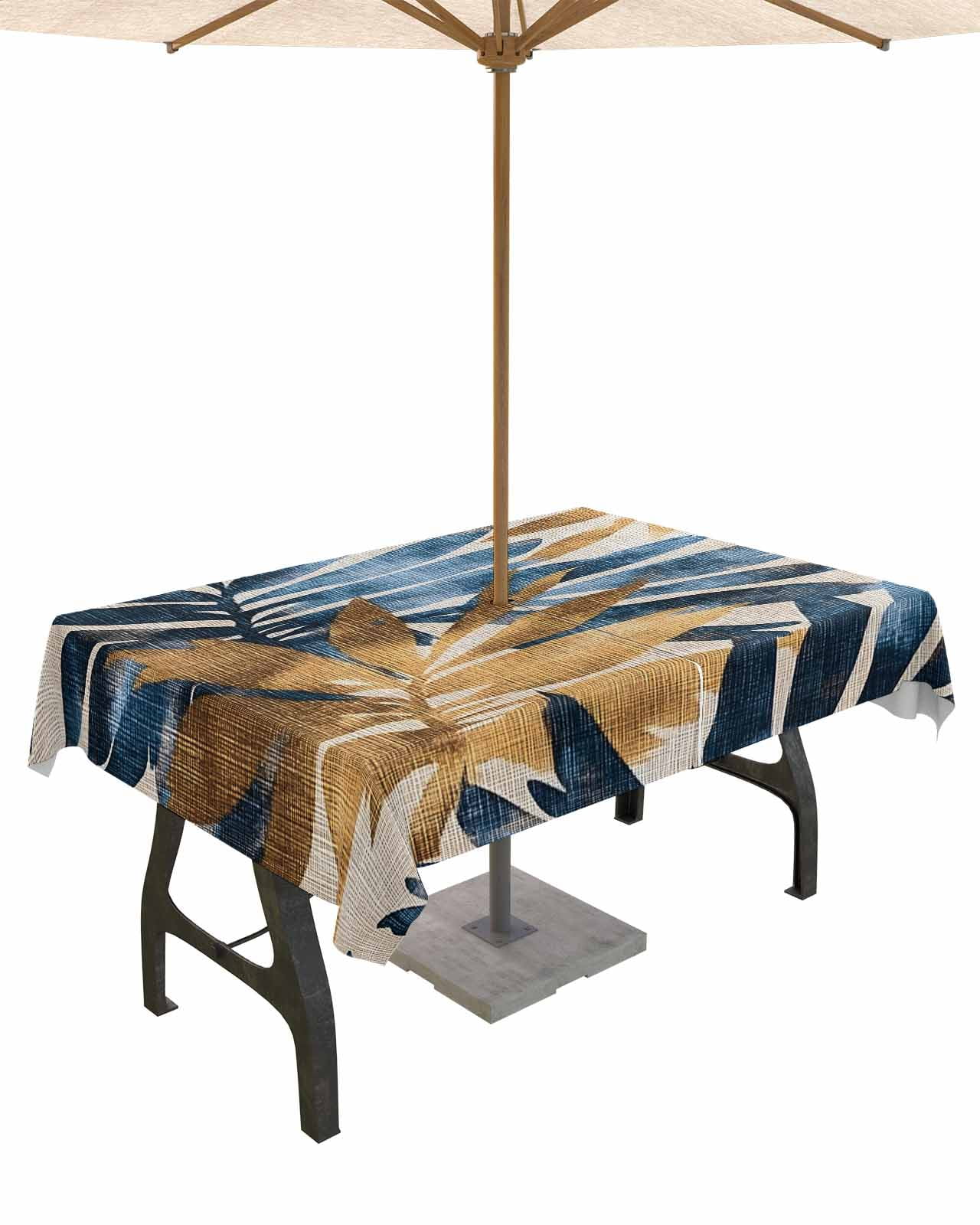 nqOlkjepod Navy Blue Brown Outdoor Tablecloth with Umbrella Hole ...