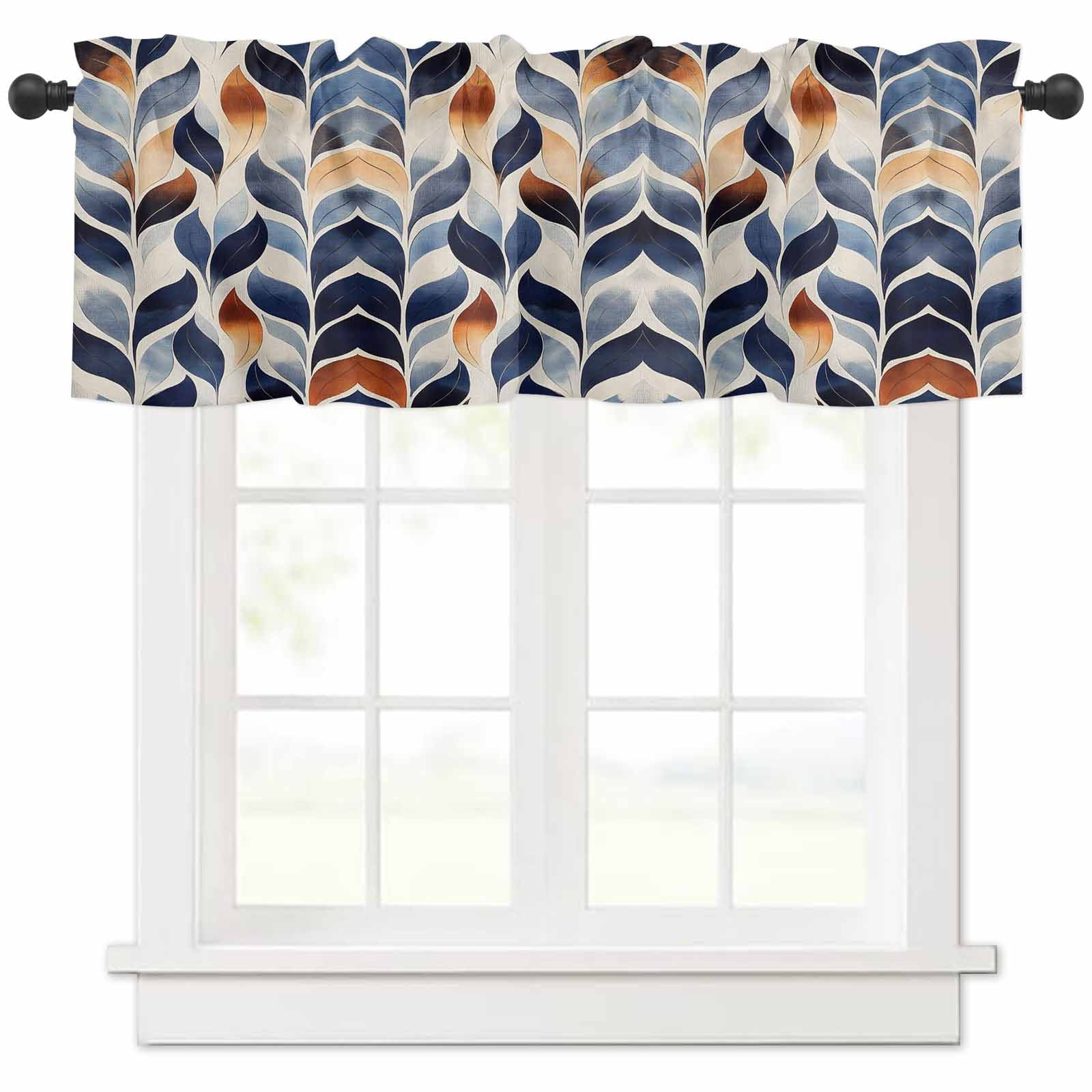 nqOlkjepod Navy Blue Burnt Orange Botanical Farmhouse Short Window ...